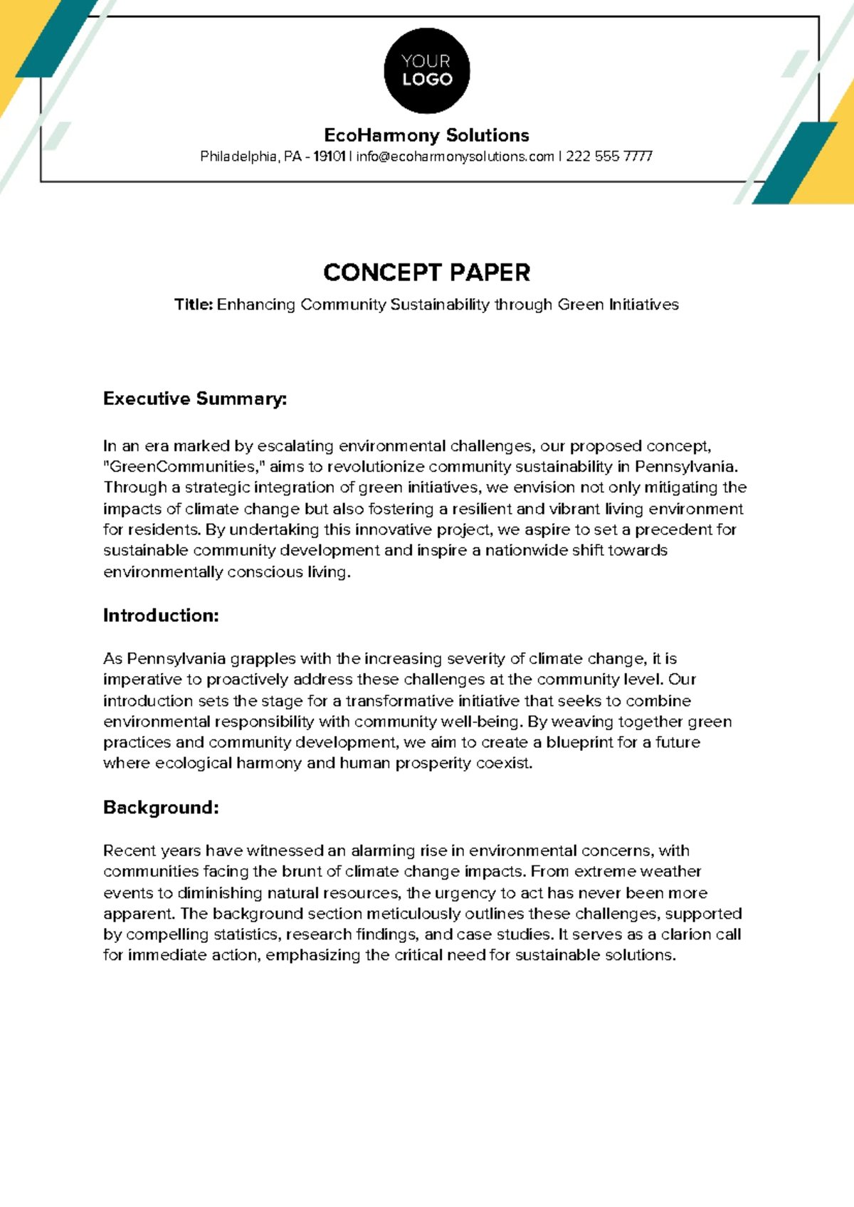 Enhancing Community Sustainability: A Concept Paper for Green ...