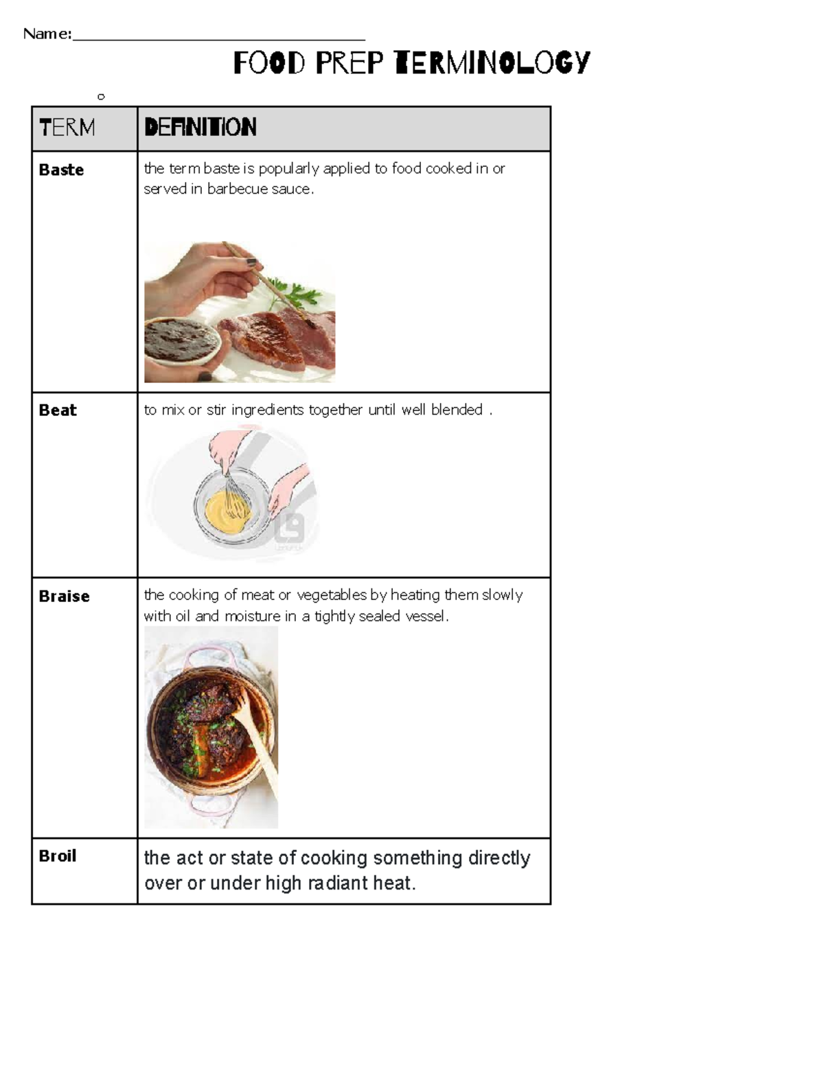 Food+Prep+Terms+-2 - Food - Name:_______________________________ Food ...