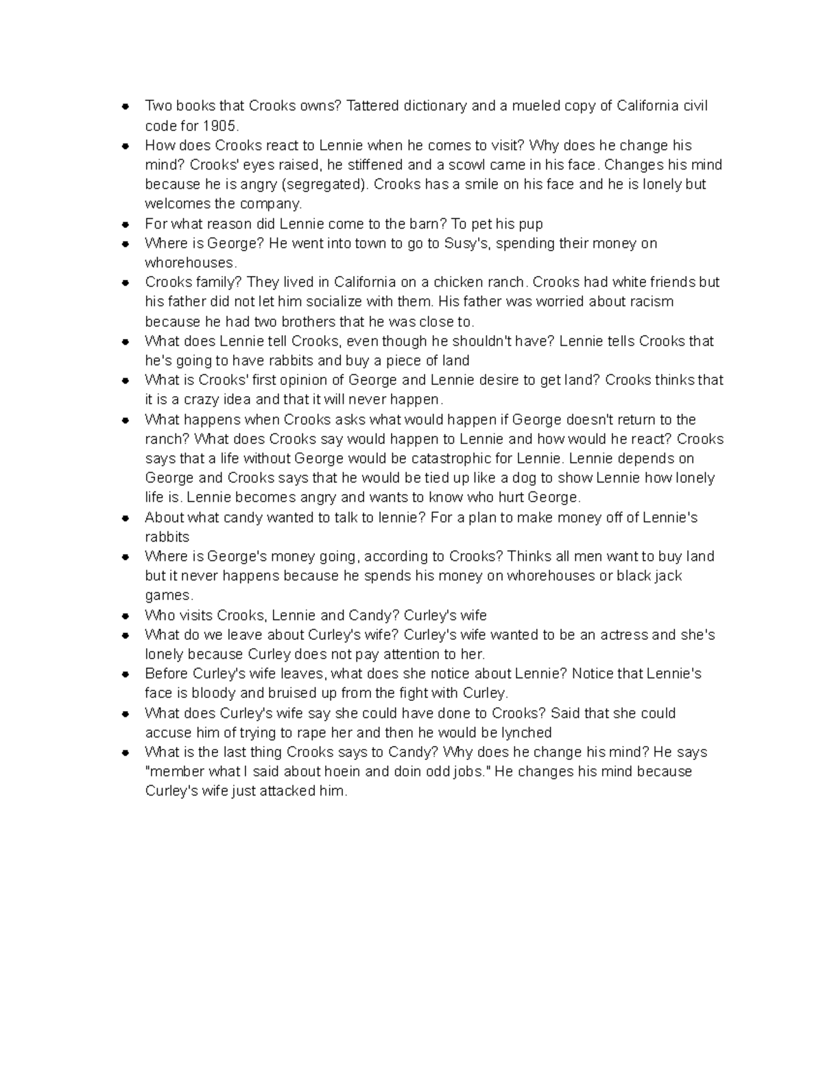 Of Mice and Men CH 4 Q&A: Insights on Crooks, Lennie, and Curley's Wife ...