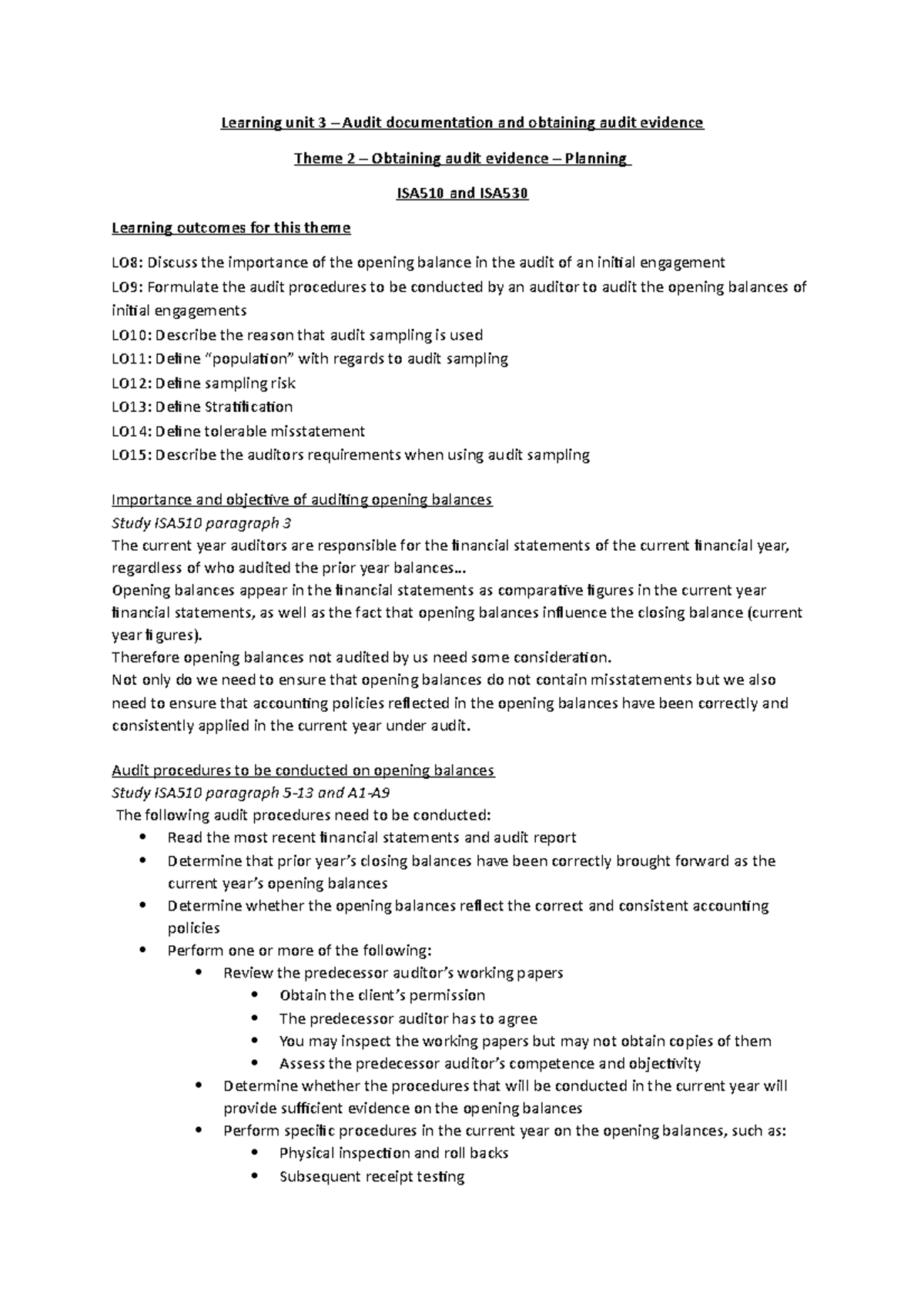 Learning unit 3 - Theme 2 - Learning unit 3 – Audit documentation and ...
