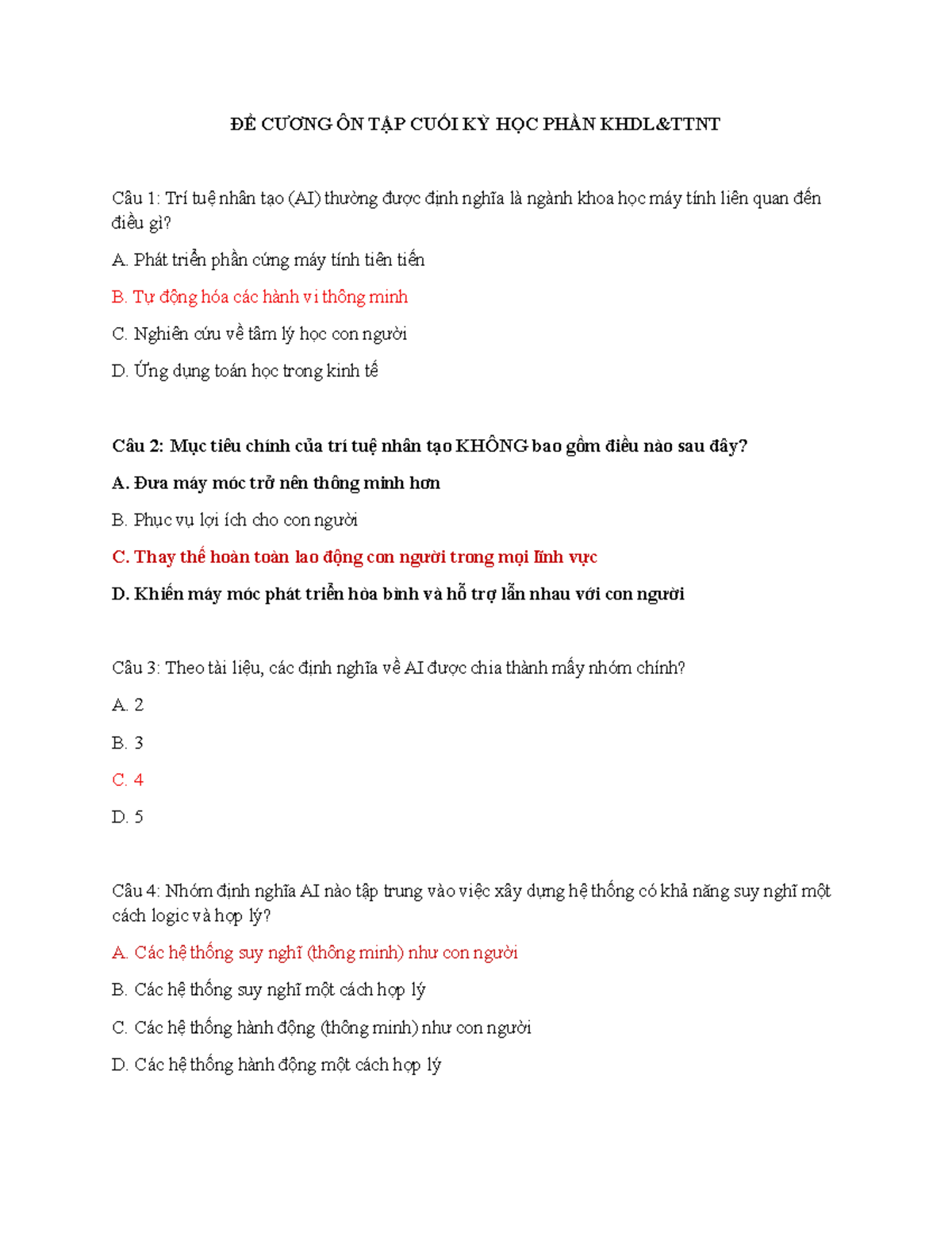 Đề Cương Ôn Tập Cuối Kỳ KHDL-TTNT (116) - Studocu