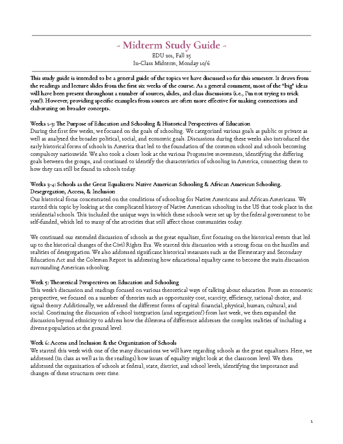 EDU 201: Midterm Study Guide on Equity & Inclusion Challenges - Studocu