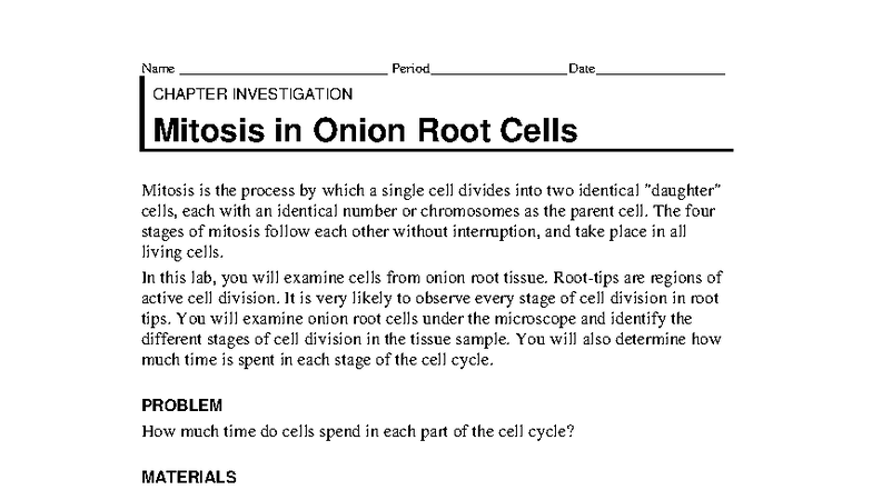 Onion Root Cells Mitosis Lab Investigation (BIO 101) - Studocu