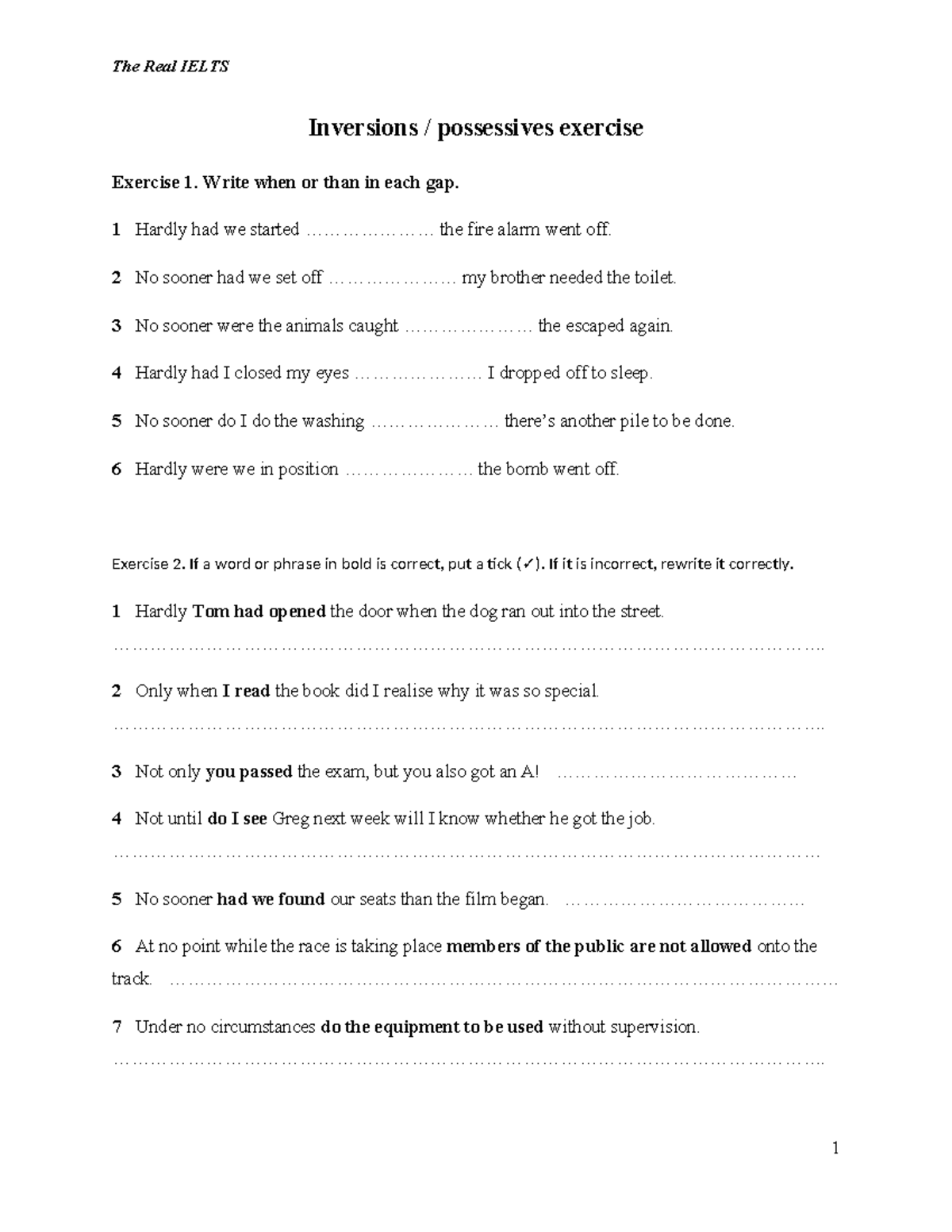 Grammar 2 2628920365 - IELTS Inversions & Possessives Exercises - Studocu