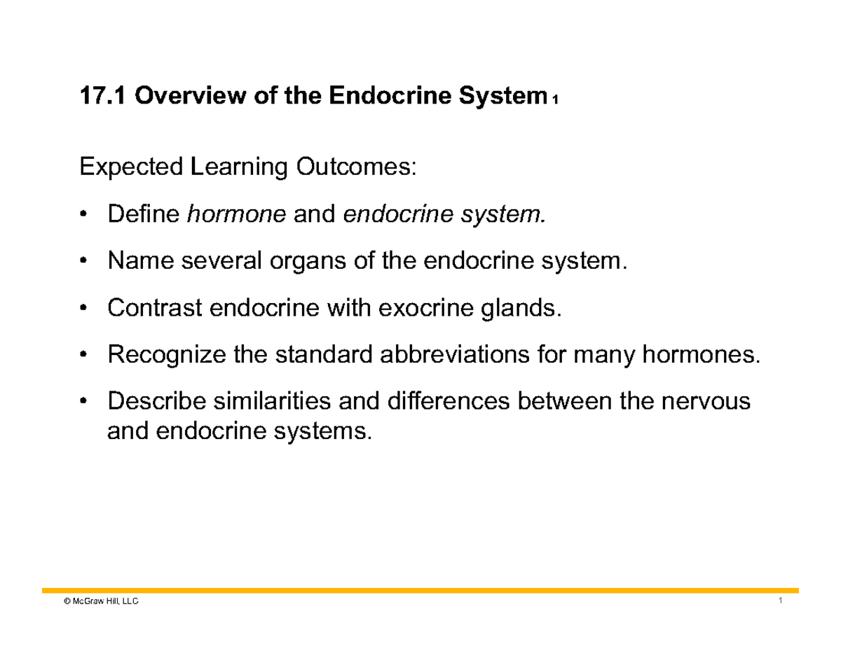 17 - Lecture: Overview of the Endocrine System and Key Concepts - Studocu