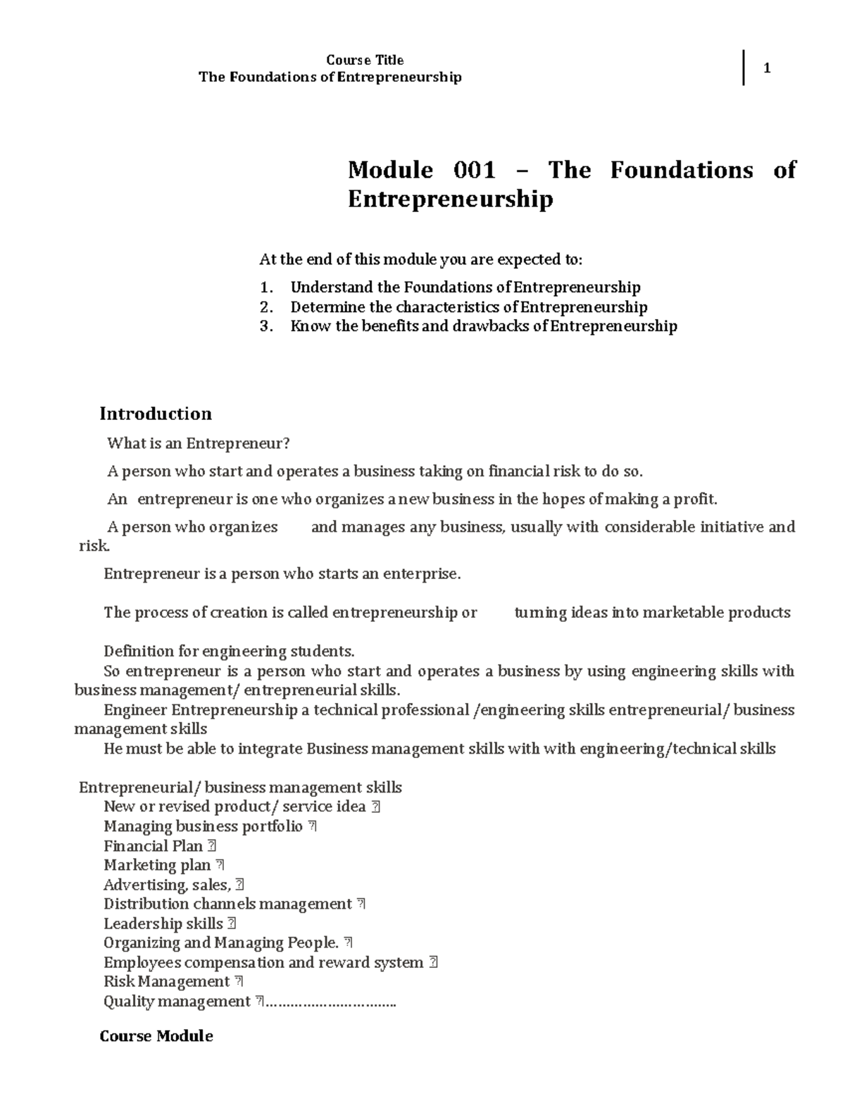 Module 001 The Foundations of Entrepreneurship - The Foundations of ...