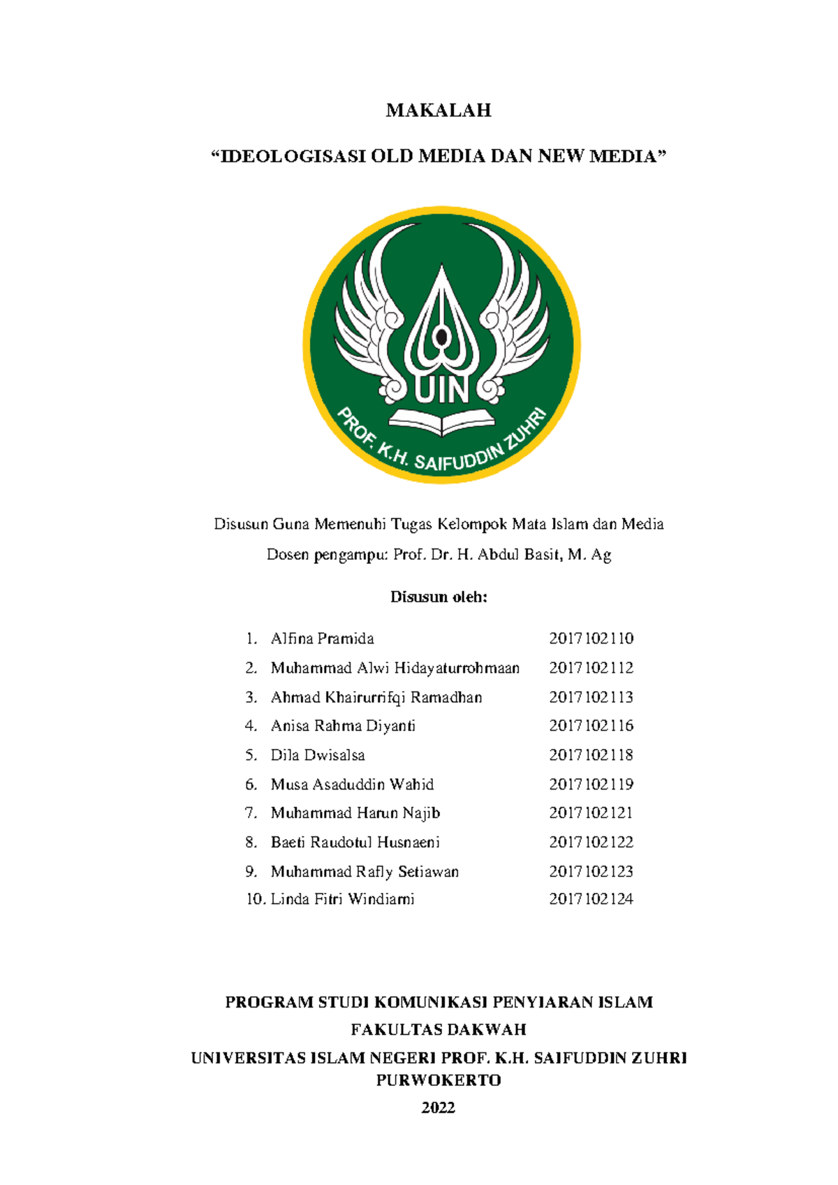 Makalah Islam dan Media Kelompok 3: Ideologisasi Old & New Media 5 KPI ...