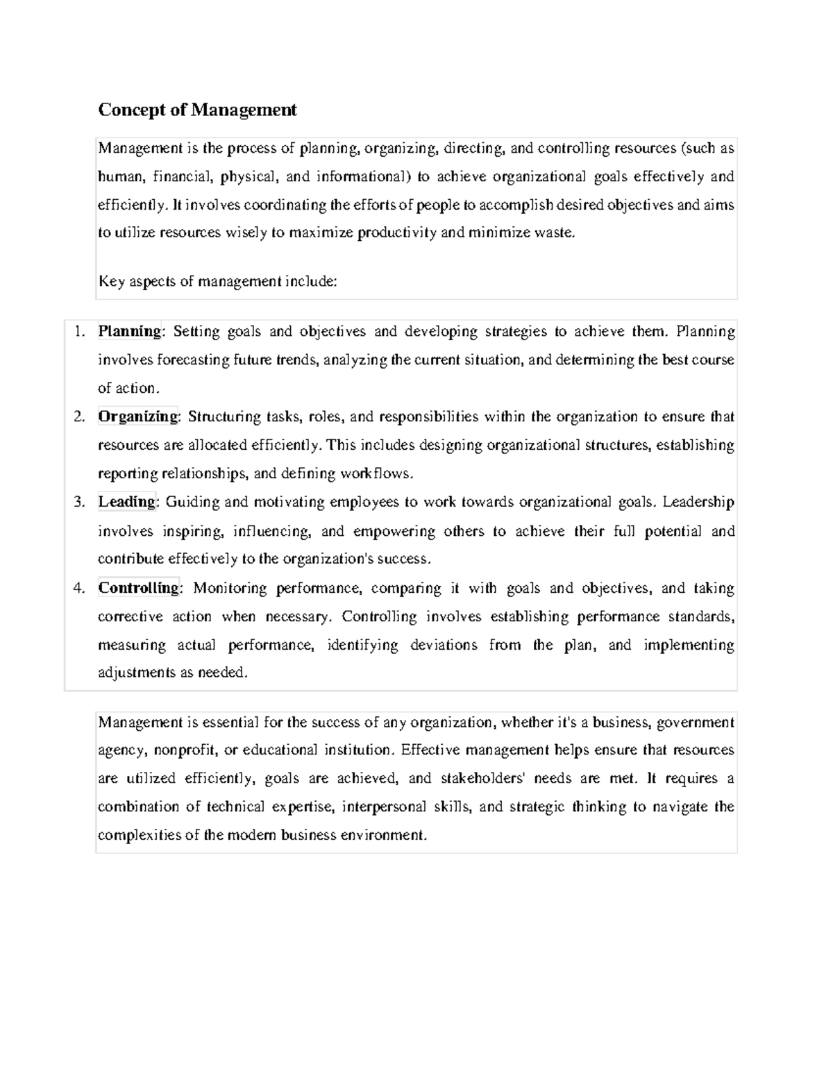Chapter 4 - Management Concepts and Strategies (NEA 1st Paper) - Studocu