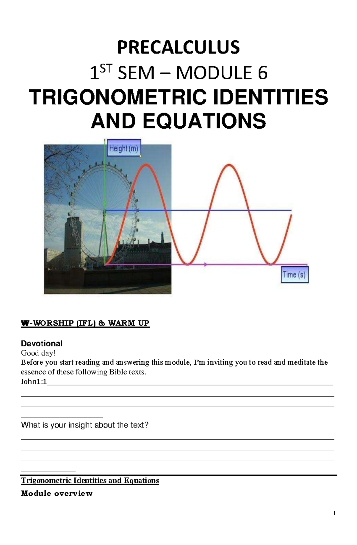 Precalculus M6: Trigonometric Identities & Equations Overview - Studocu