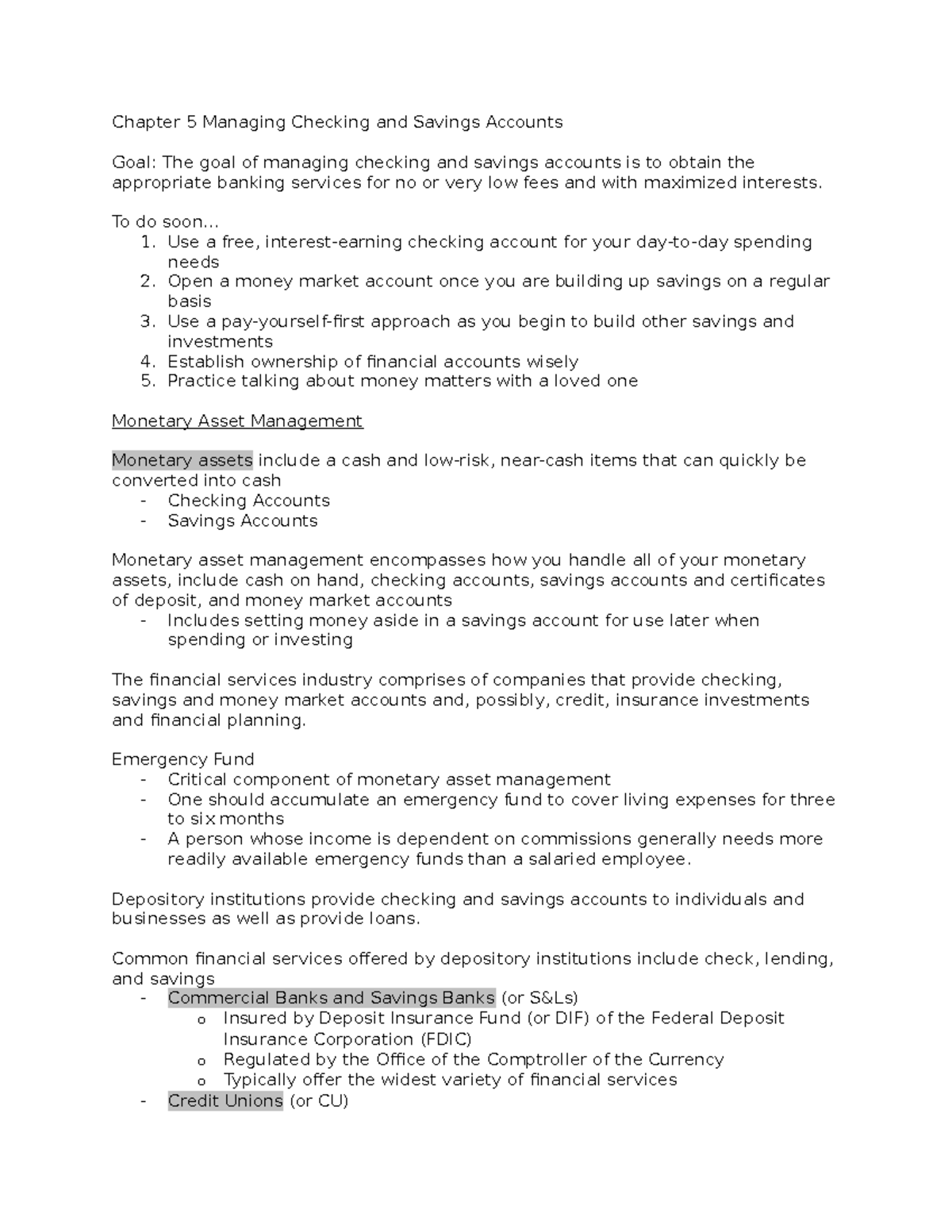 Chapter 5 Managing Checking and Savings Accounts - Chapter 5 Managing ...