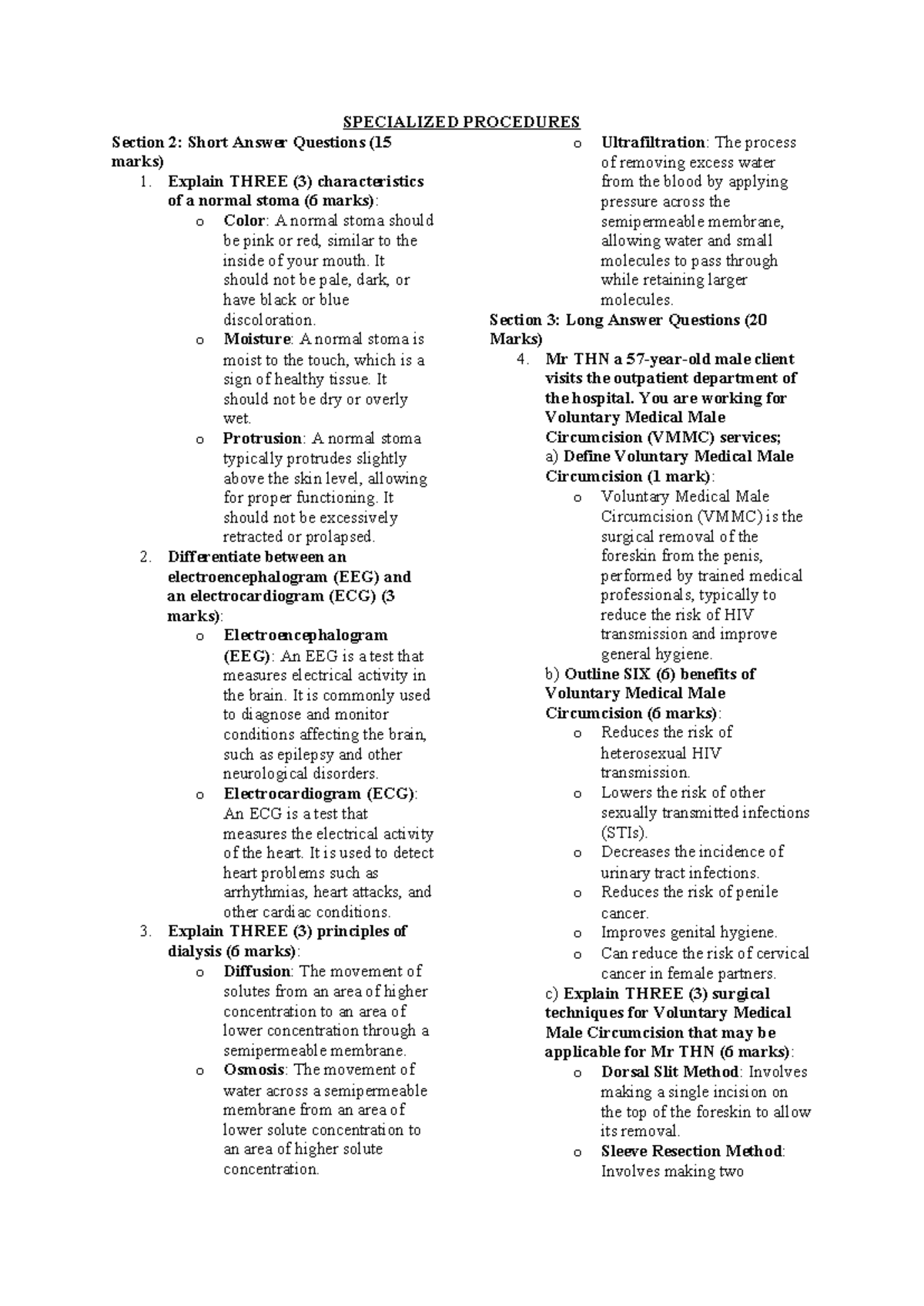 Specialized Procedures for VMMC and Dialysis: Key Characteristics ...