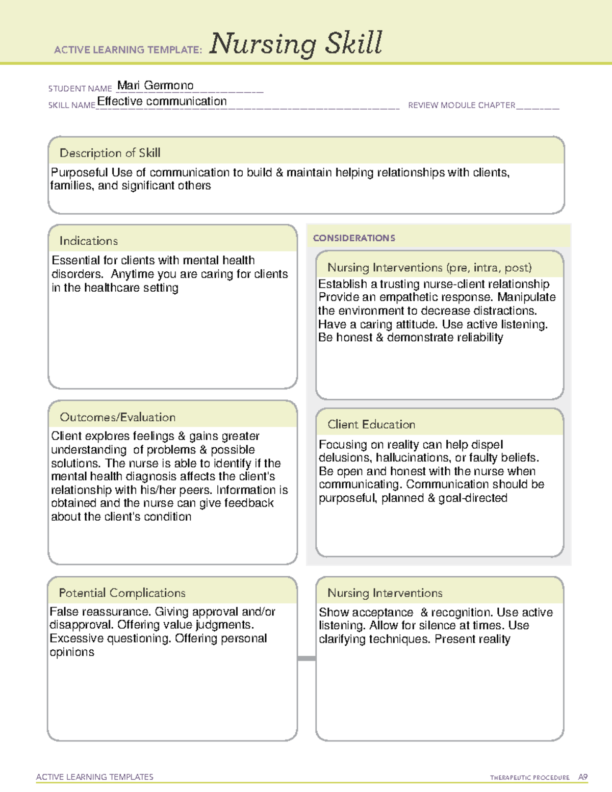 Nursing Skills: Active Learning Template for Effective Communication ...