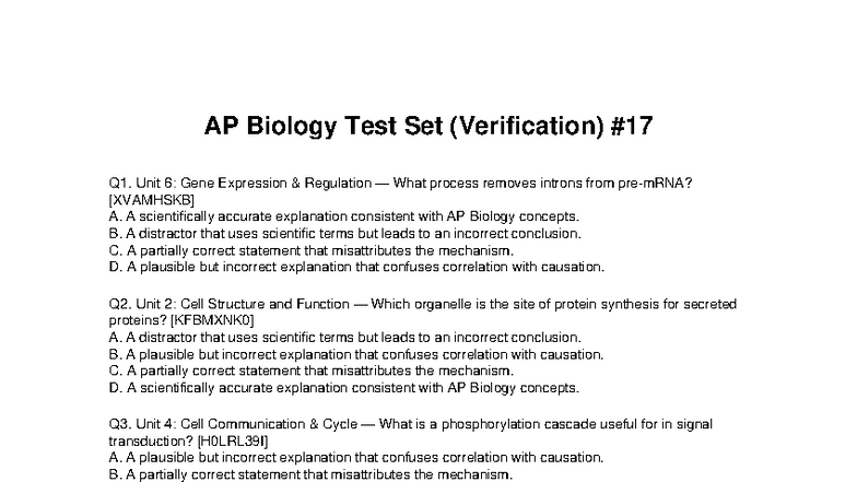 AP Biology Test Set (APBio 17) - 5 MCQs on Gene Expression & Cell ...
