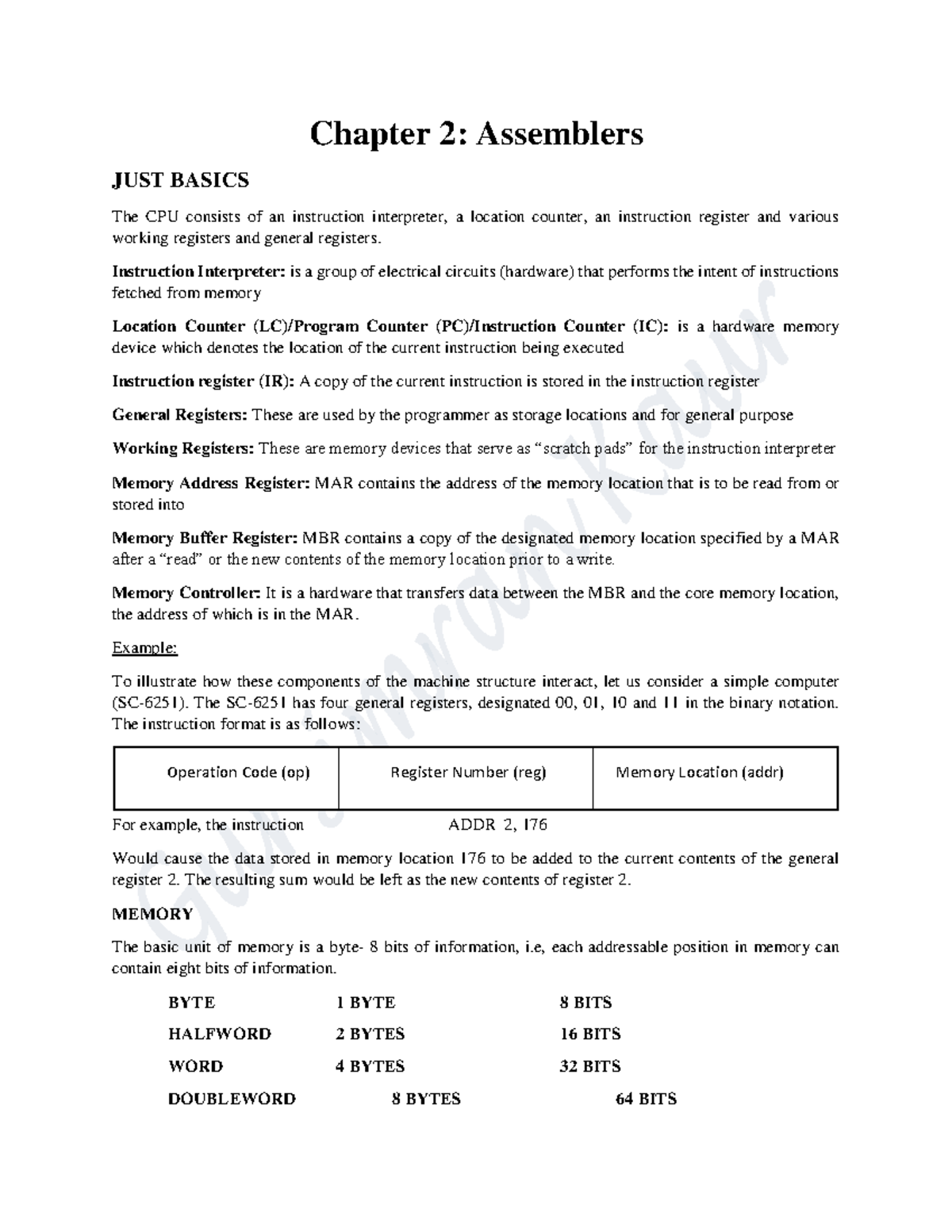 Chapter 2: Assemblers Overview in Computer Architecture (CS101) - Studocu