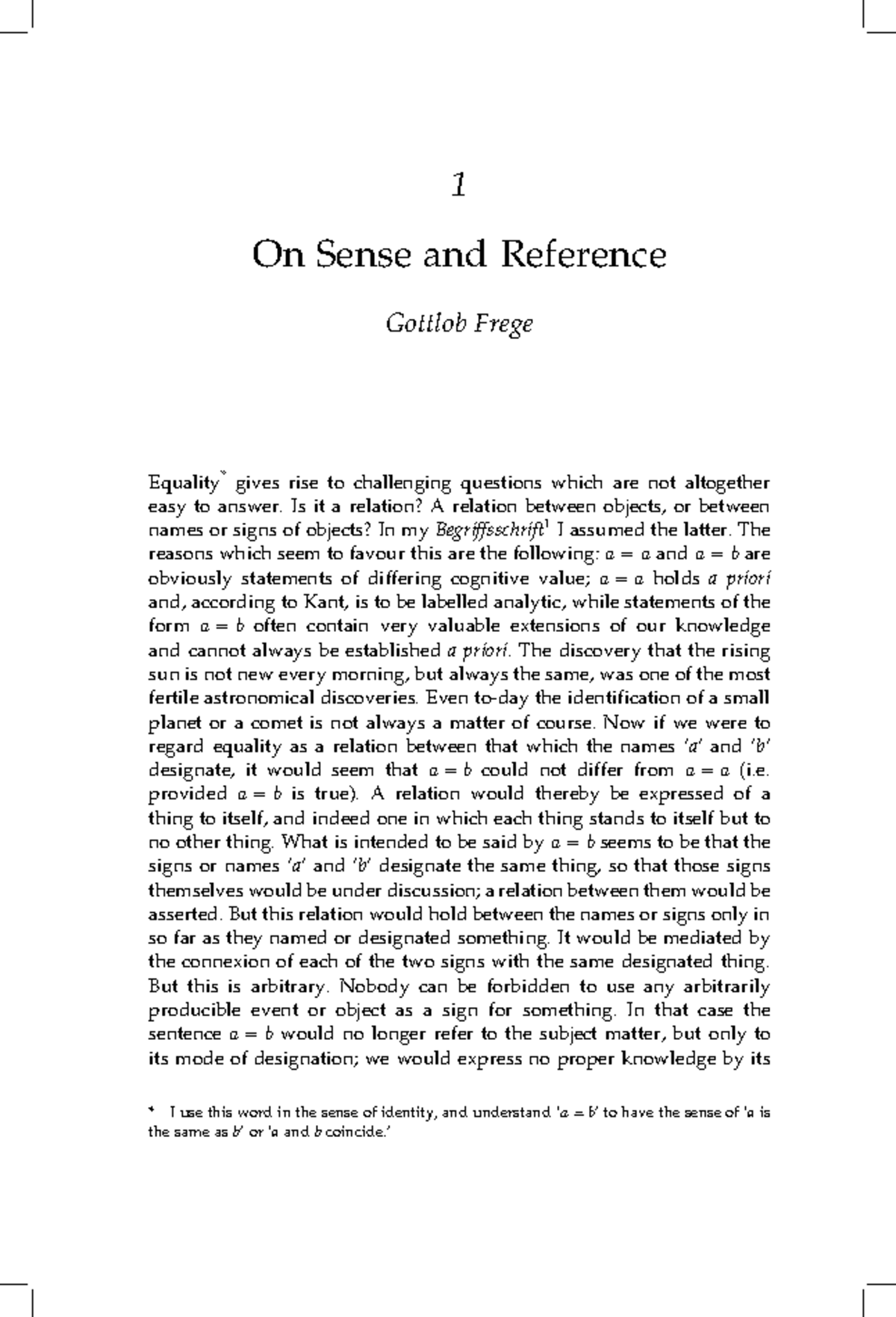 Frege - POL - reading of sense and reference - 1 On Sense and Reference ...