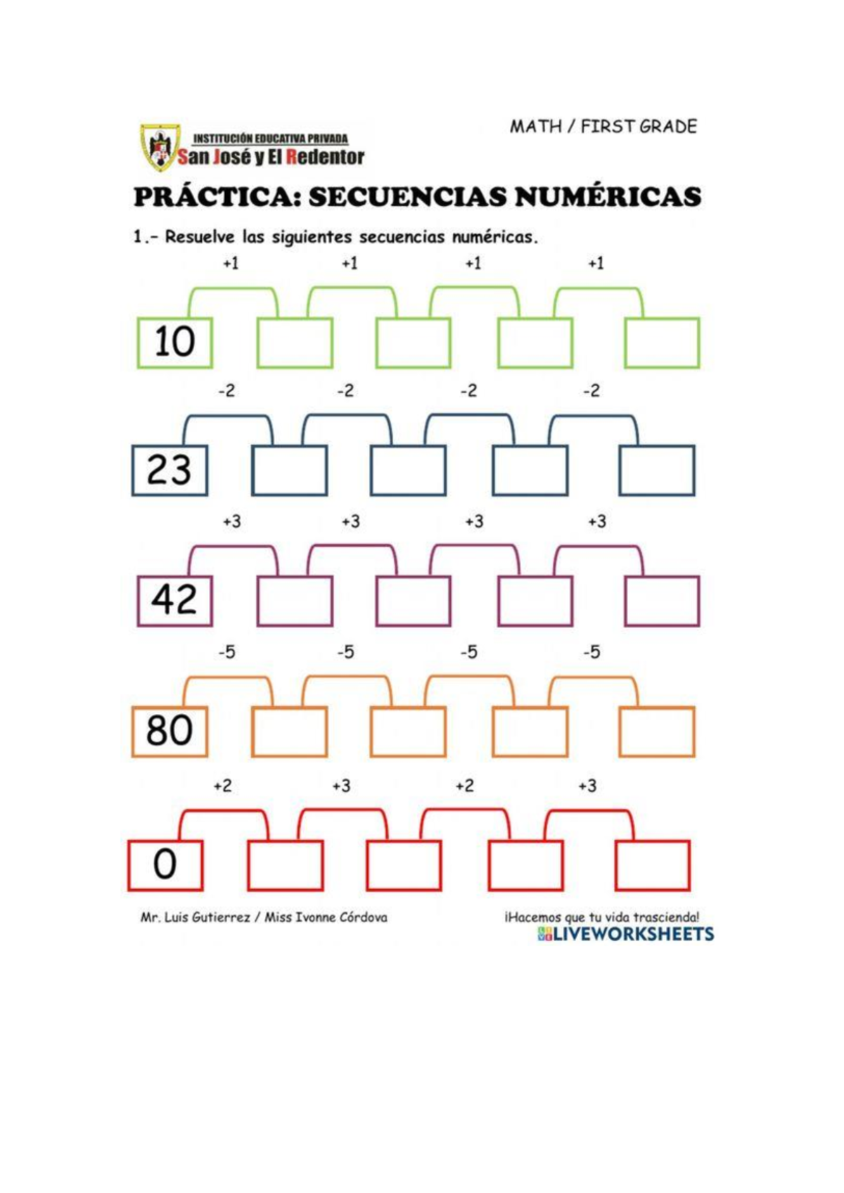 MATH 1ST GRADE: NUMERIC SEQUENCES PRACTICE & EXERCISES - Studocu