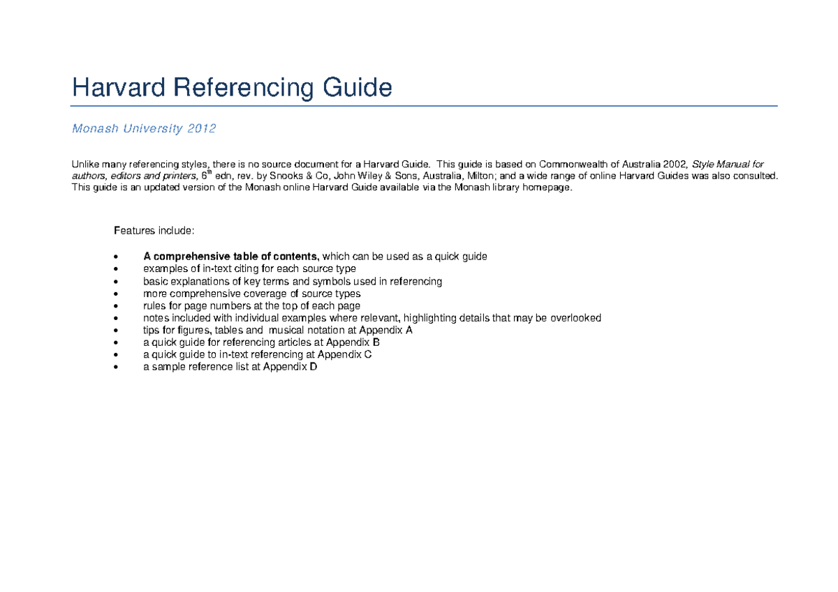 Monash University Harvard Referencing Guide (Updated 2012) - Studocu