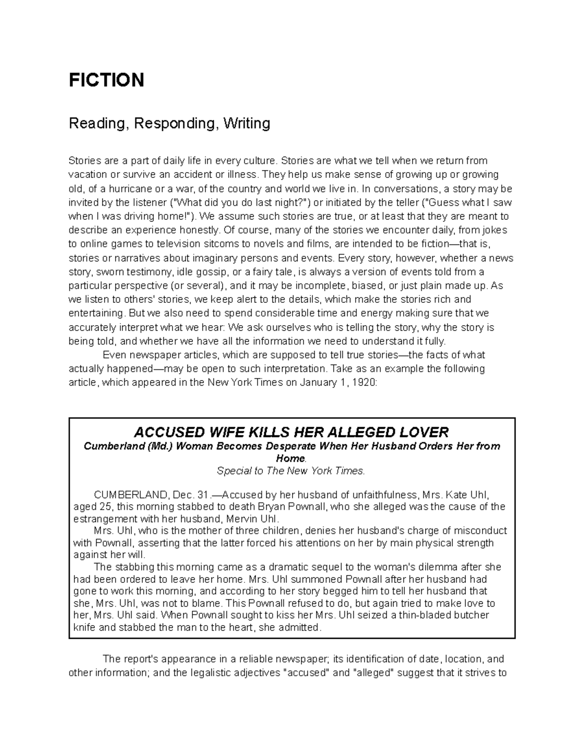 ENG 101: Anthology Introduction to Fiction & Storytelling Techniques ...