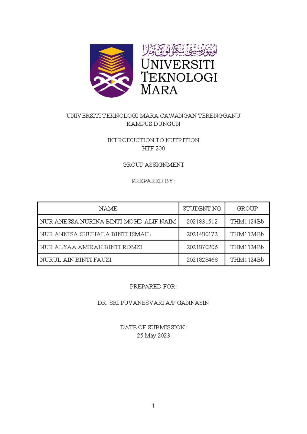 Group Assignment on Nutrition Analysis - HTF 200 - Studocu
