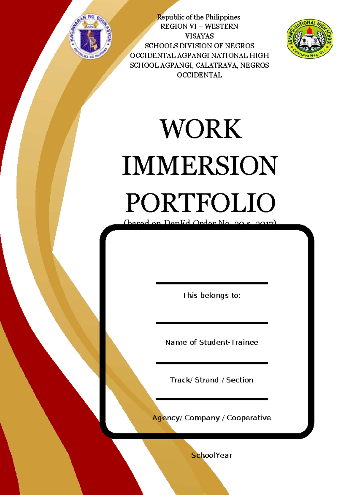 WORK Immersion Portfolio for Senior High School (DepEd Order No. 30 s ...