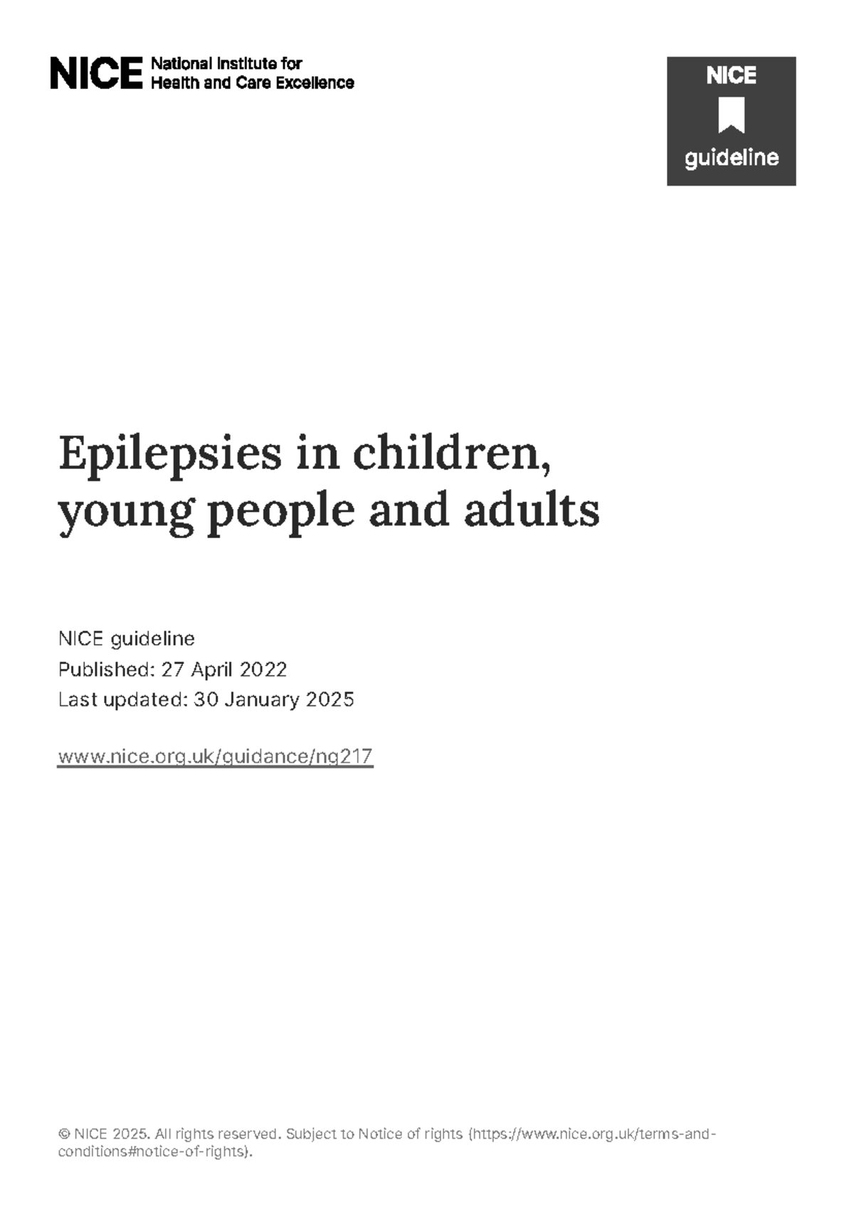 NICE Guideline NG217: Managing Epilepsies in Children & Adults - Studocu