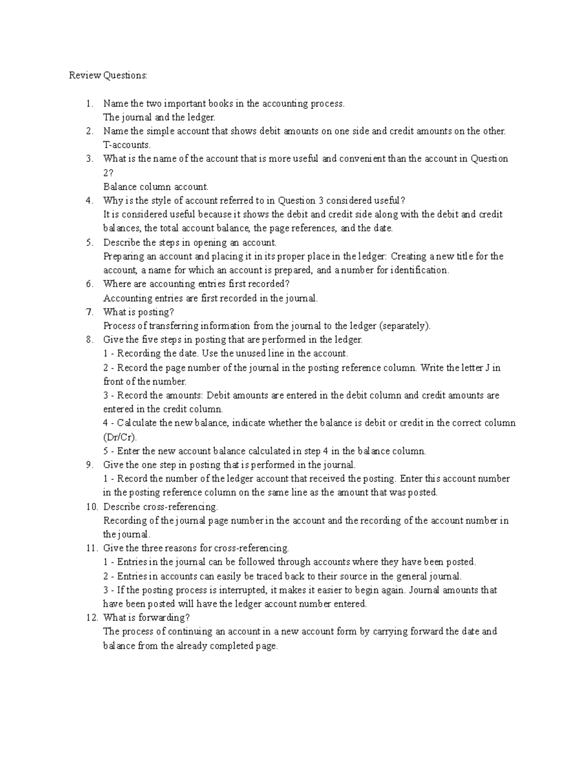 Accounting Posting Review Questions: Key Concepts and Steps - Studocu