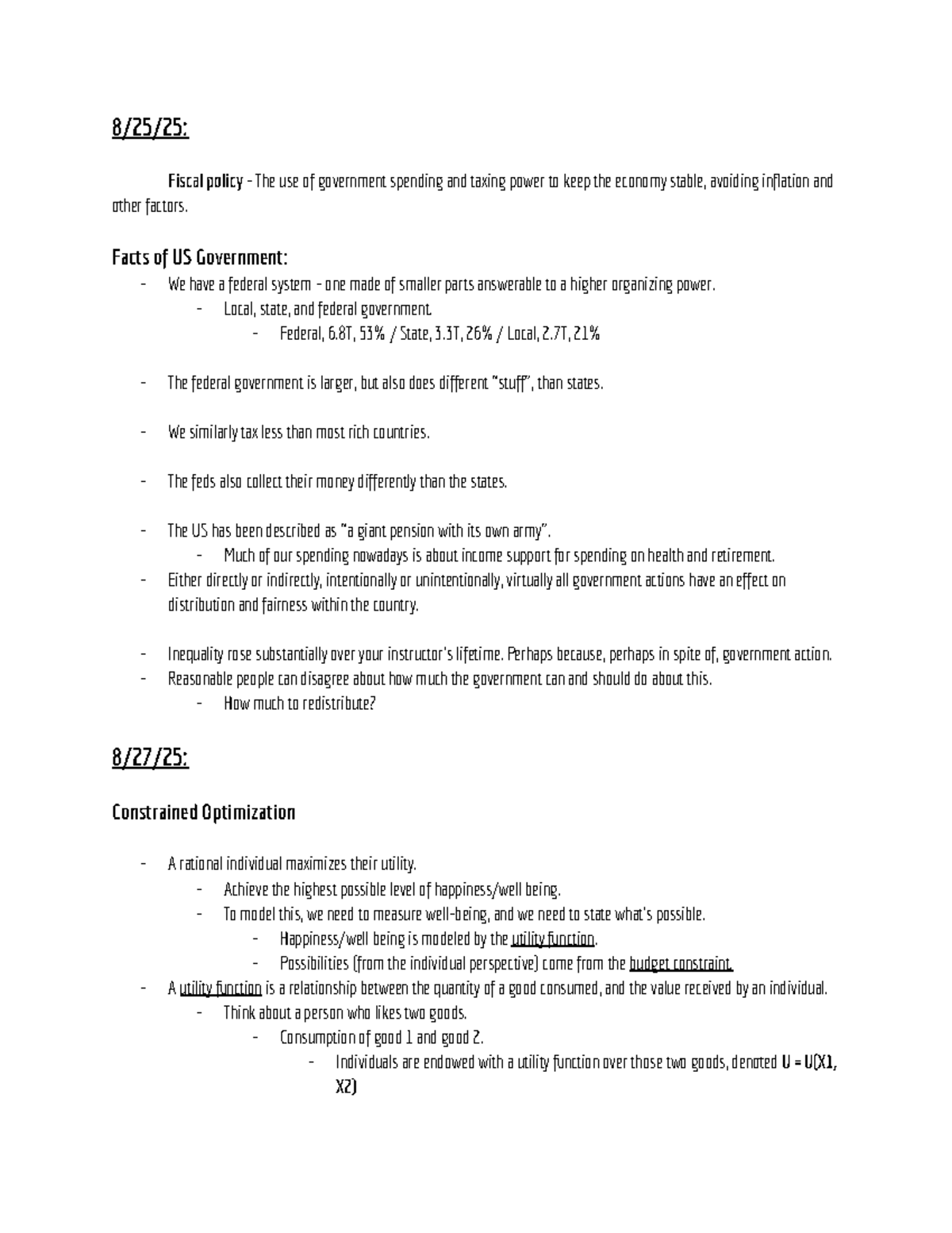 ECON 380 - Fiscal Policy & Utility Maximization Lecture Notes - Studocu
