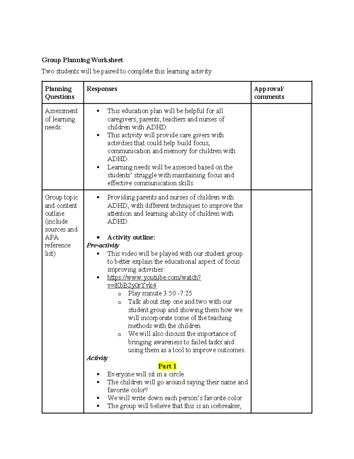 346 Group Planning Worksheet - Outline - Group Planning Worksheet Two ...