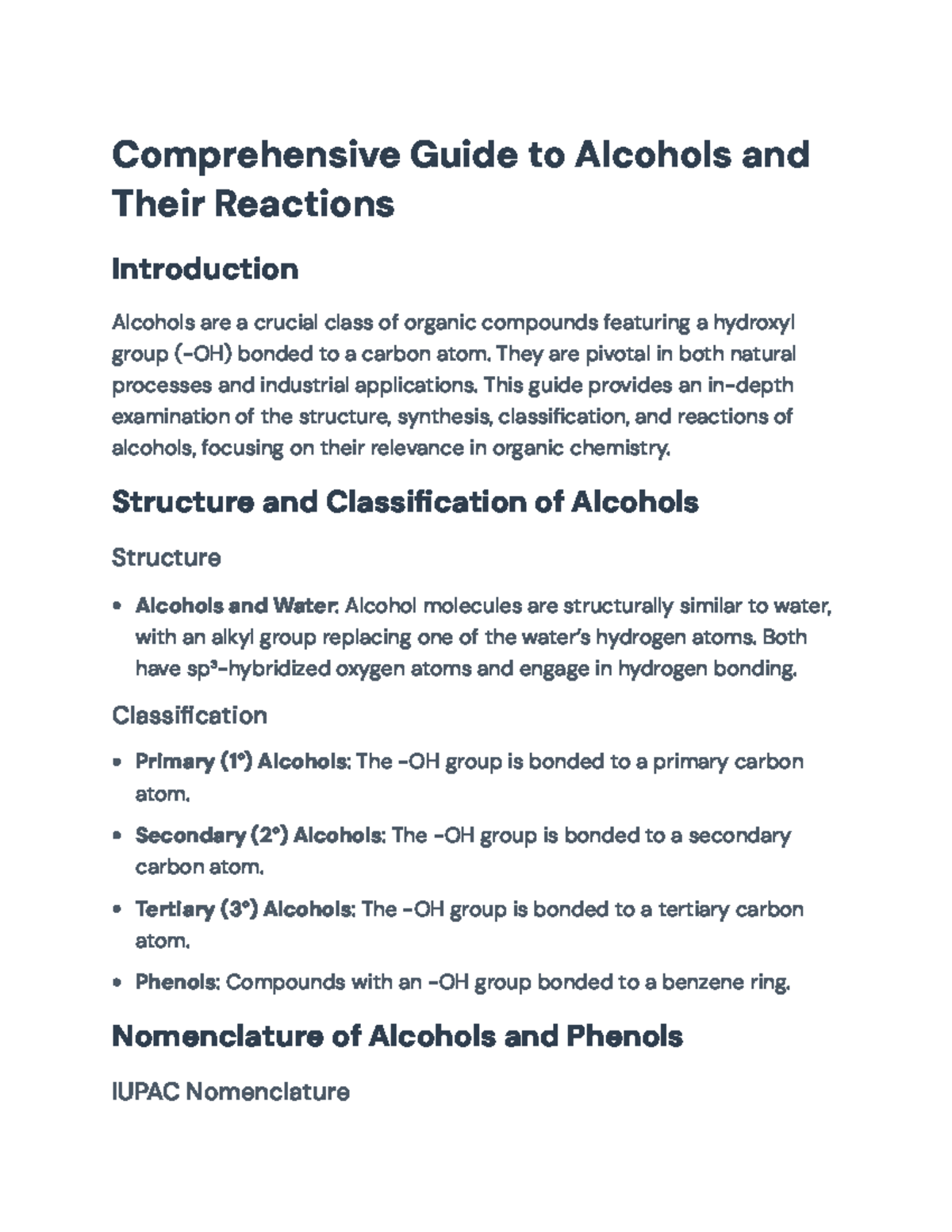 Comprehensive Guide to Alcohols and Their Reactions in Organic ...