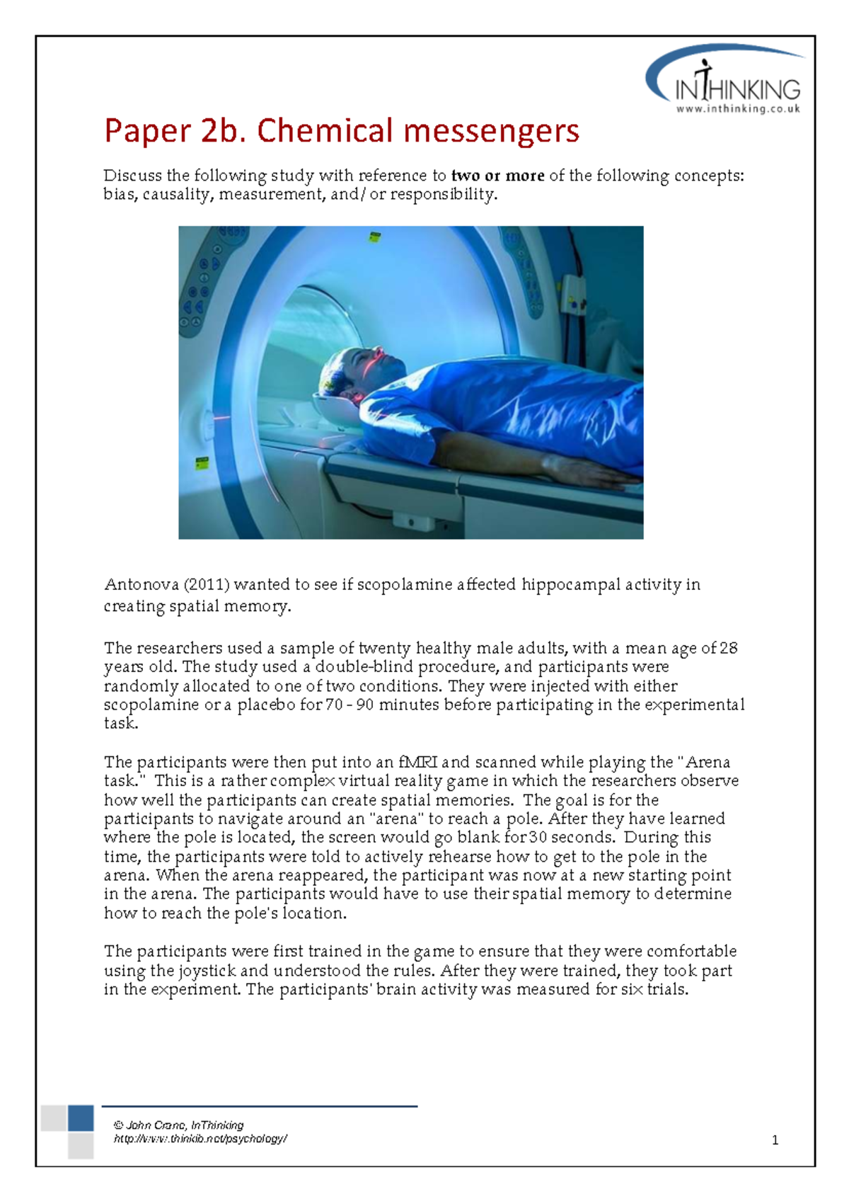 Psychology Paper 2b: Chemical Messengers & Spatial Memory Study - Studocu