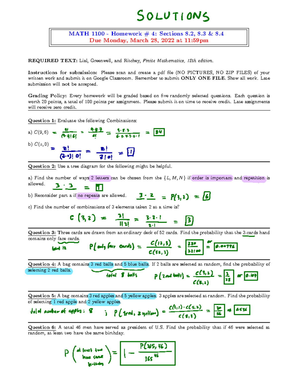 Math 1100 Assignment 4 - work - MATH 1100 - Homework # 4: Sections 8, 8 ...
