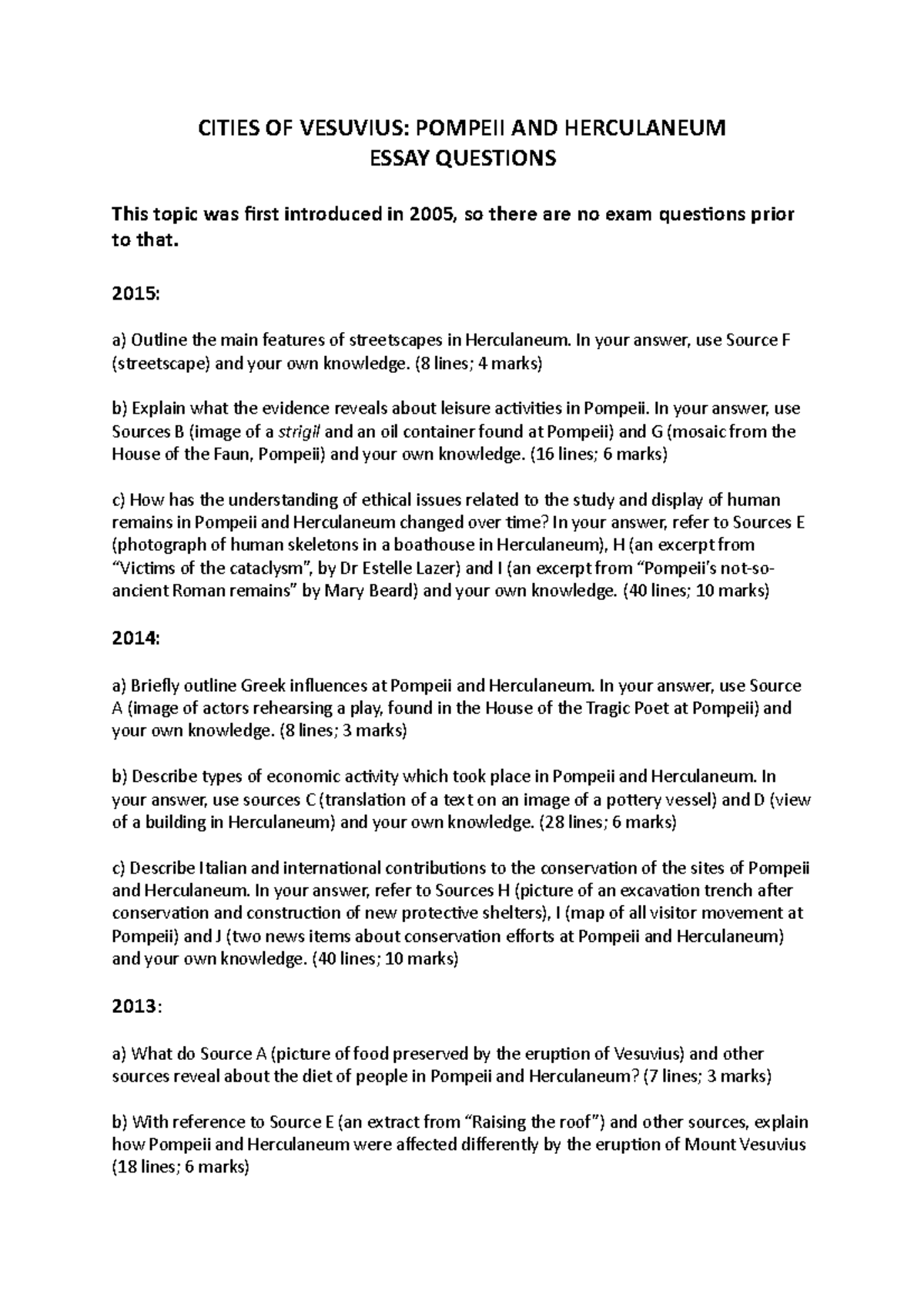 Exam Questions - Insights on Cities of Vesuvius (Pompeii & Herculaneum ...