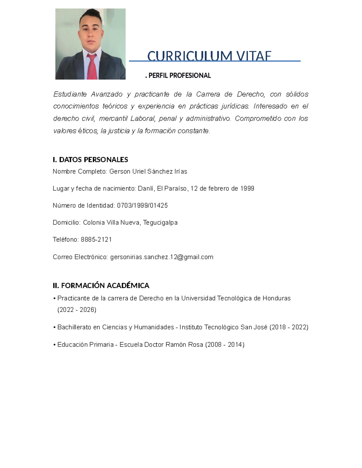 CV de Gerson Uriel Sánchez Irías - Derecho 2026 - Studocu