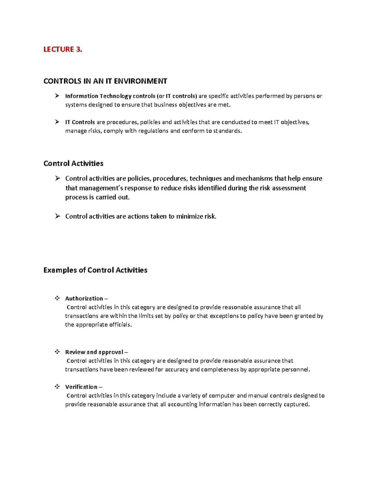 LECTURE 3: CONTROLS IN AN IT ENVIRONMENT (IT 101) - Studocu