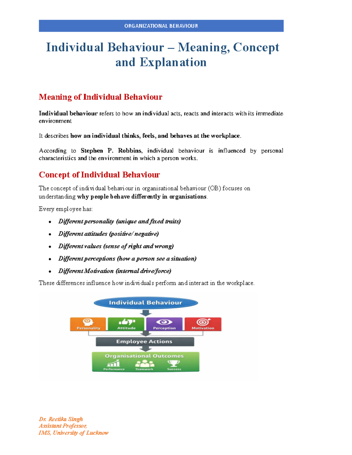 OB UNIT 2 - Individual Behaviour in Organisational Context: Key ...