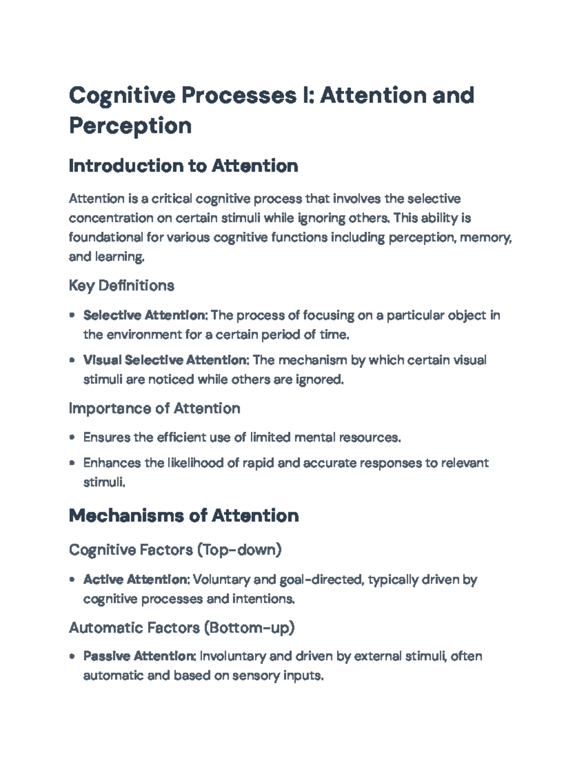 Cognitive Processes I: Attention and Perception Overview and Insights ...