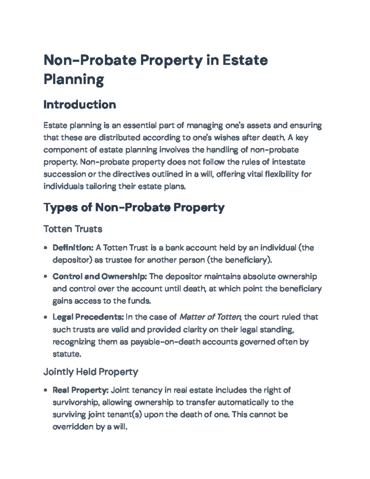 Non-Probate Property in Estate Planning: Key Concepts and ...