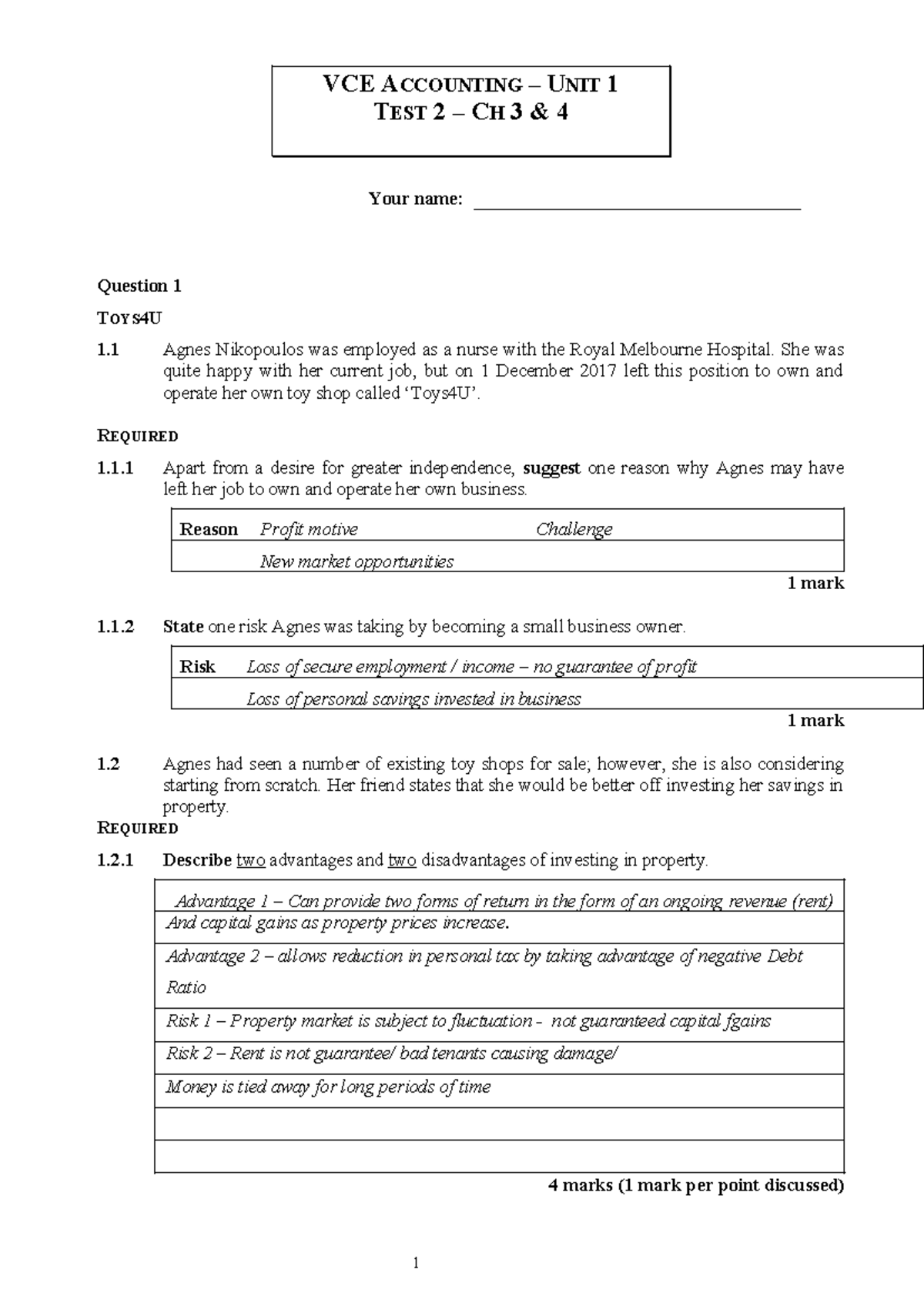 VCE ACCOUNTING UNIT 1 TEST 2 CH 3 & 4 SOLUTIONS - Studocu