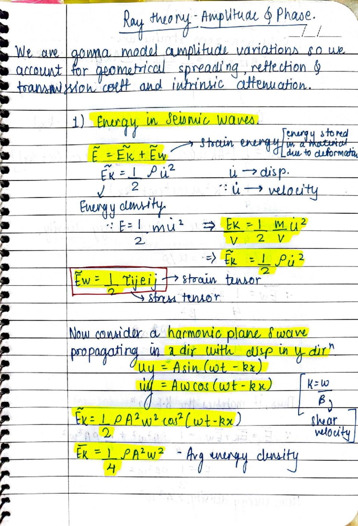 Seismo Ray Theory Notes: Amplitude, Phase, and Energy Dynamics - Studocu