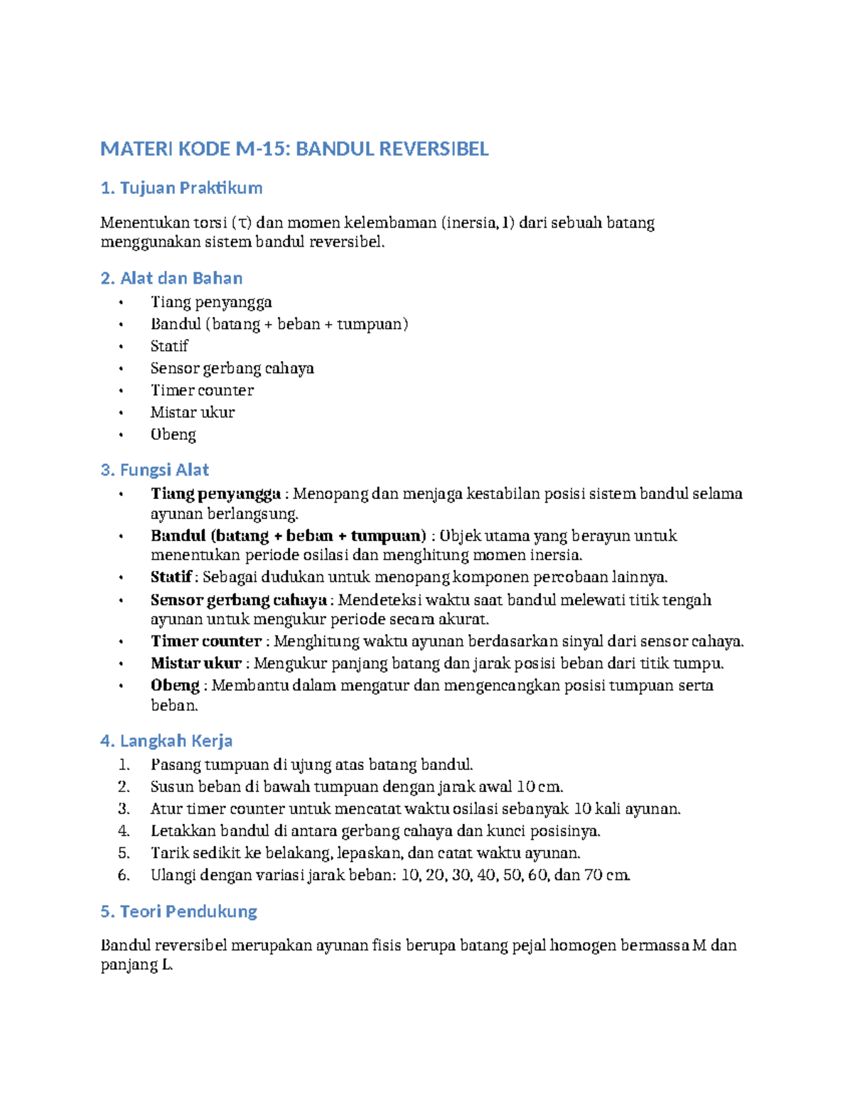 Rangkuman Praktikum Bandul Reversibel dan Fungsi Alat - Studocu