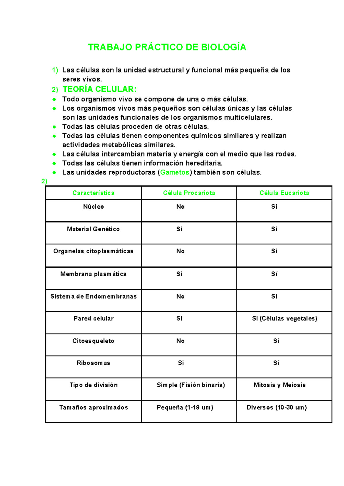 TP 1 BIO - Trabajo Práctico sobre Células y Estructuras Celulares - Studocu