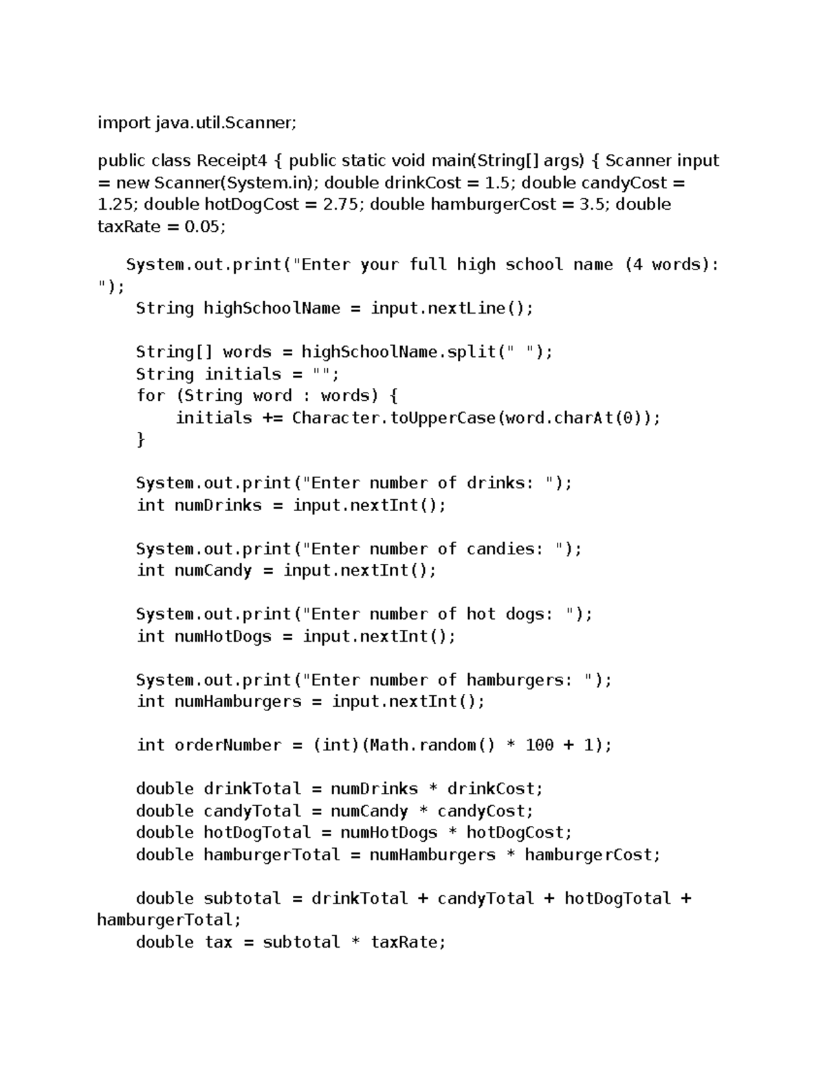 Code for CSA 2: Receipt Class Implementation - Studocu