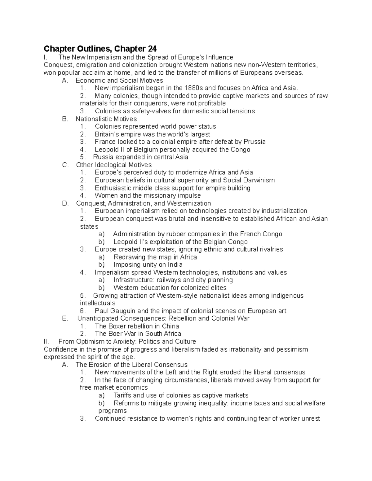 Ch 24 Outline - The Dynamics of Imperialism and Its Consequences - Studocu