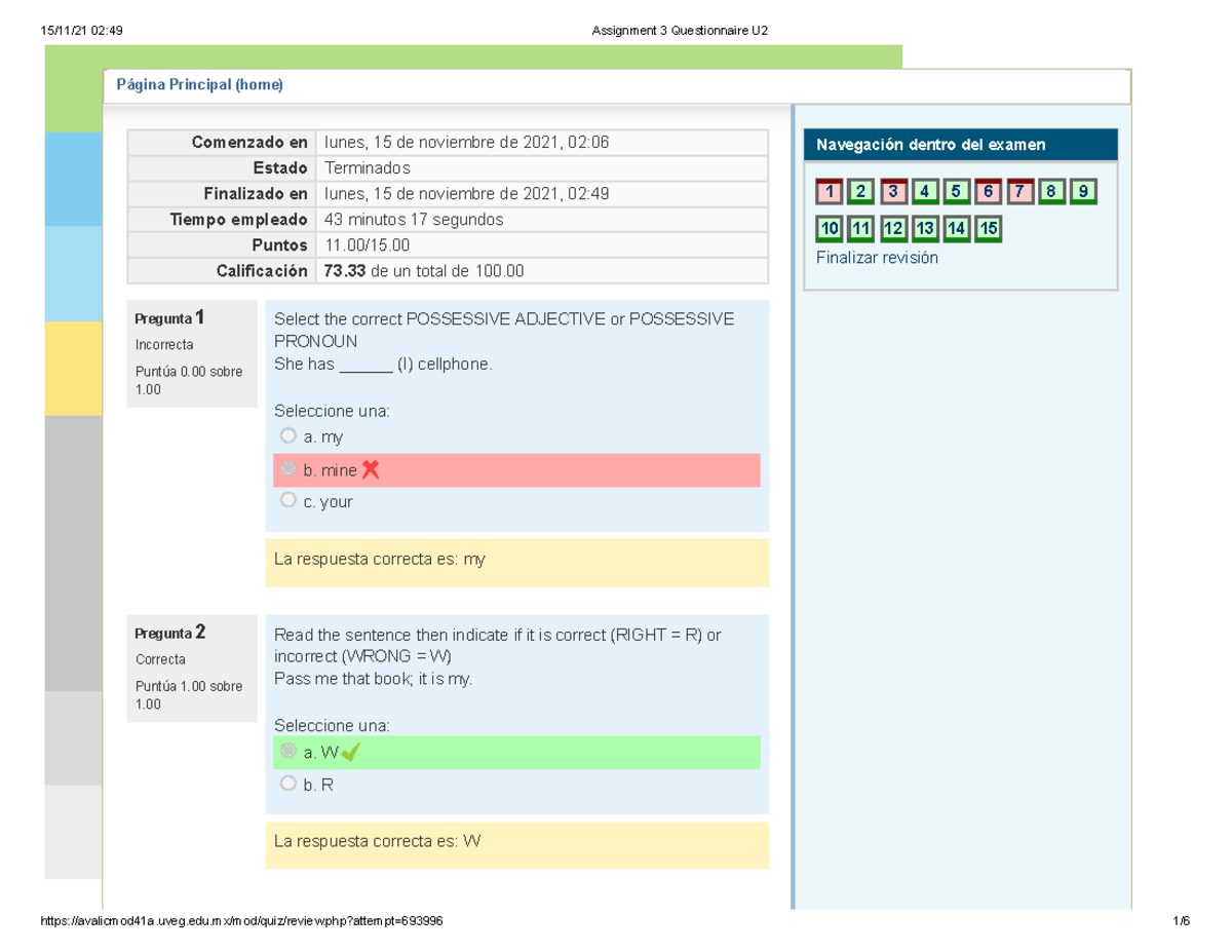 Assignment 3 Questionnaire U2.- 2do intento - Página Principal (home ...