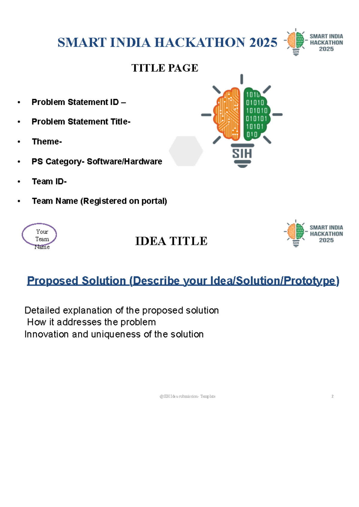 SMART INDIA HACKATHON 2025: Idea Submission Guidelines - Studocu