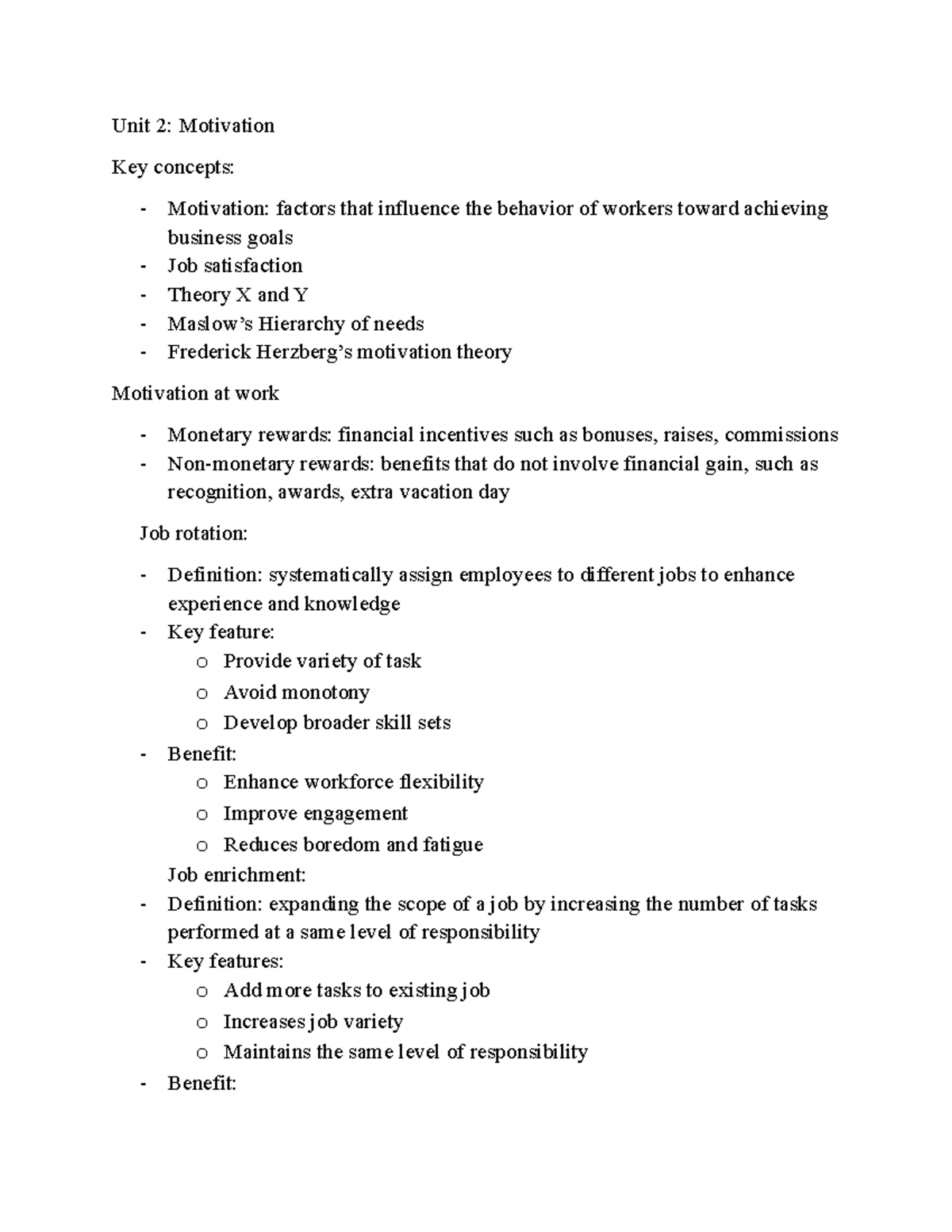 Unit 2: Motivation Theories and Job Satisfaction Insights - Studocu