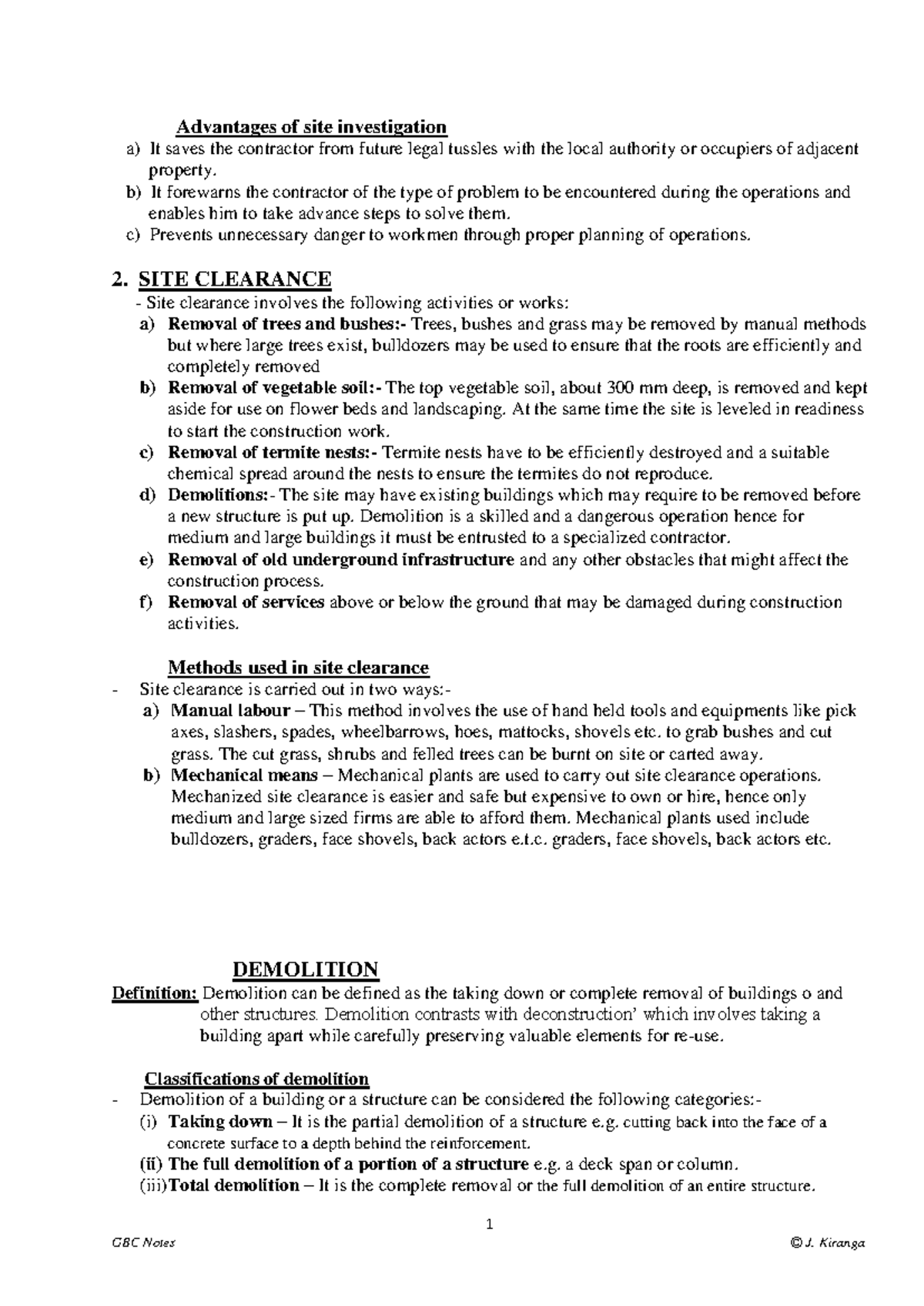 Demolition Methods & Site Clearance Notes (Course Code: DEM 202) - Studocu