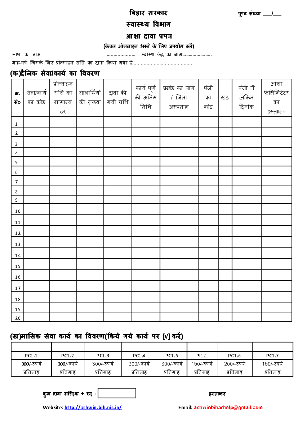 Asha Dawa Prapatra Format - बिहार सरकार पृष्ट संख्या / स्वास््य ववभाग ...