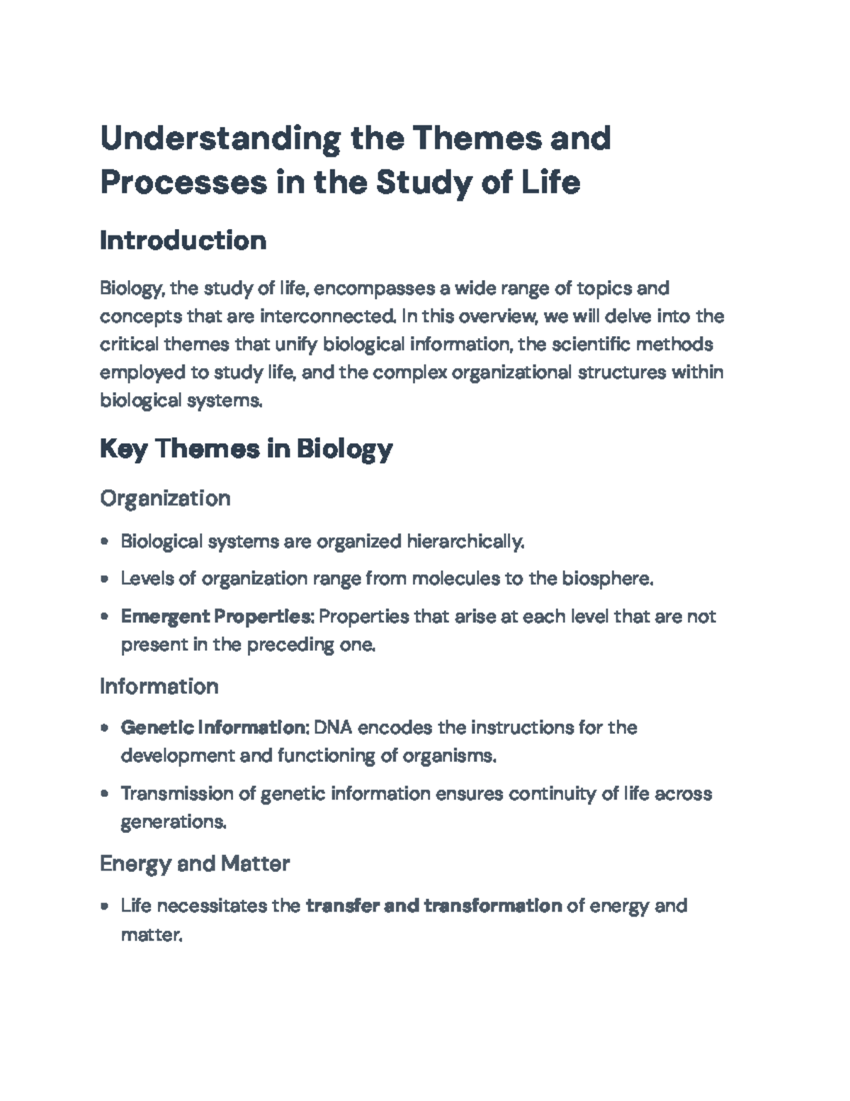 Biology Overview: Themes, Processes, and Scientific Inquiry Methods ...