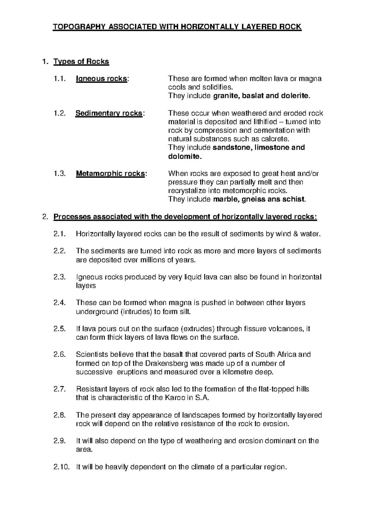 Geological Processes of Horizontally Layered Rocks: A Study Guide - Studocu